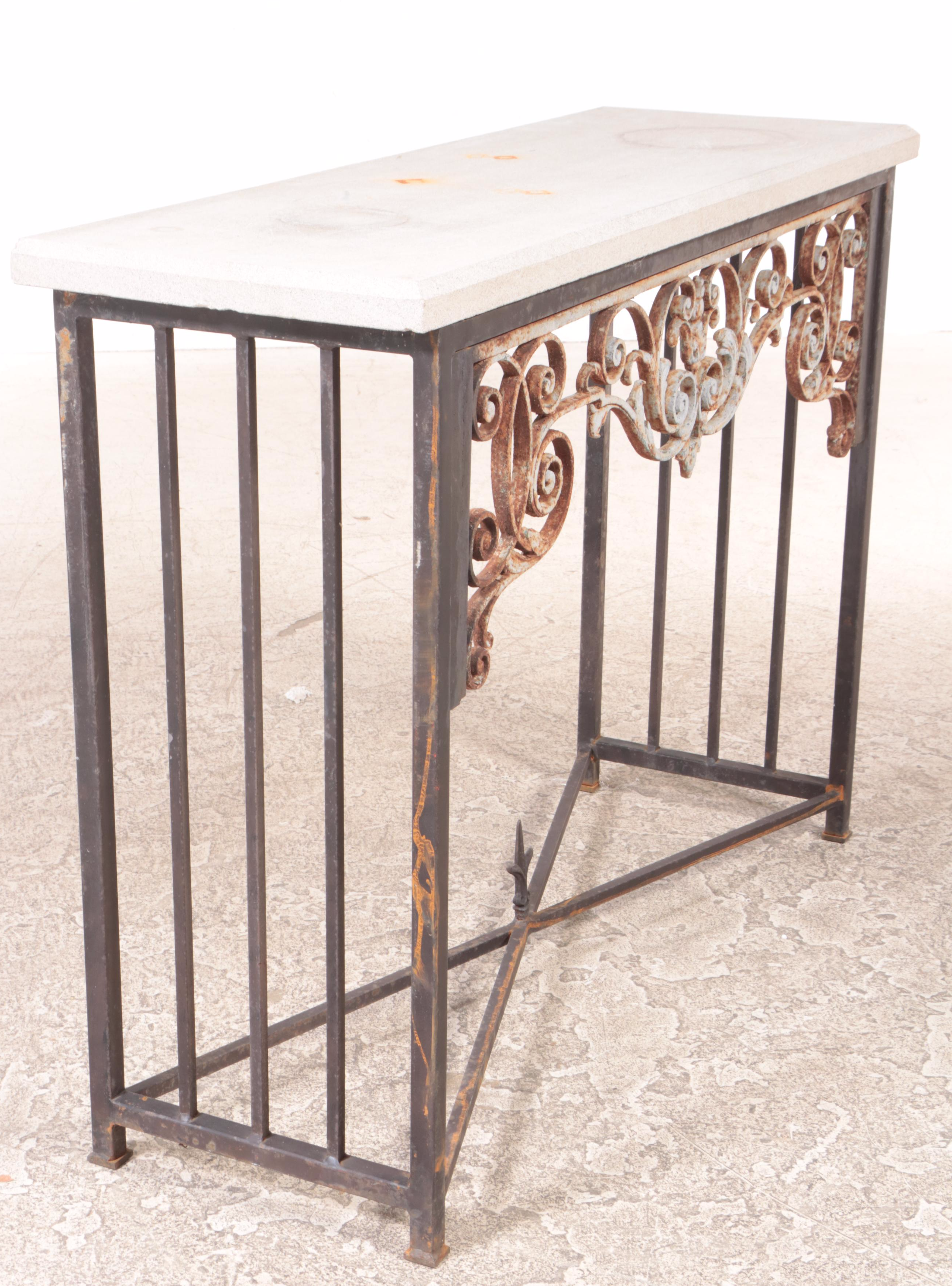 Neoclassical Style Wrought Iron and Cast Stone Console Table ...