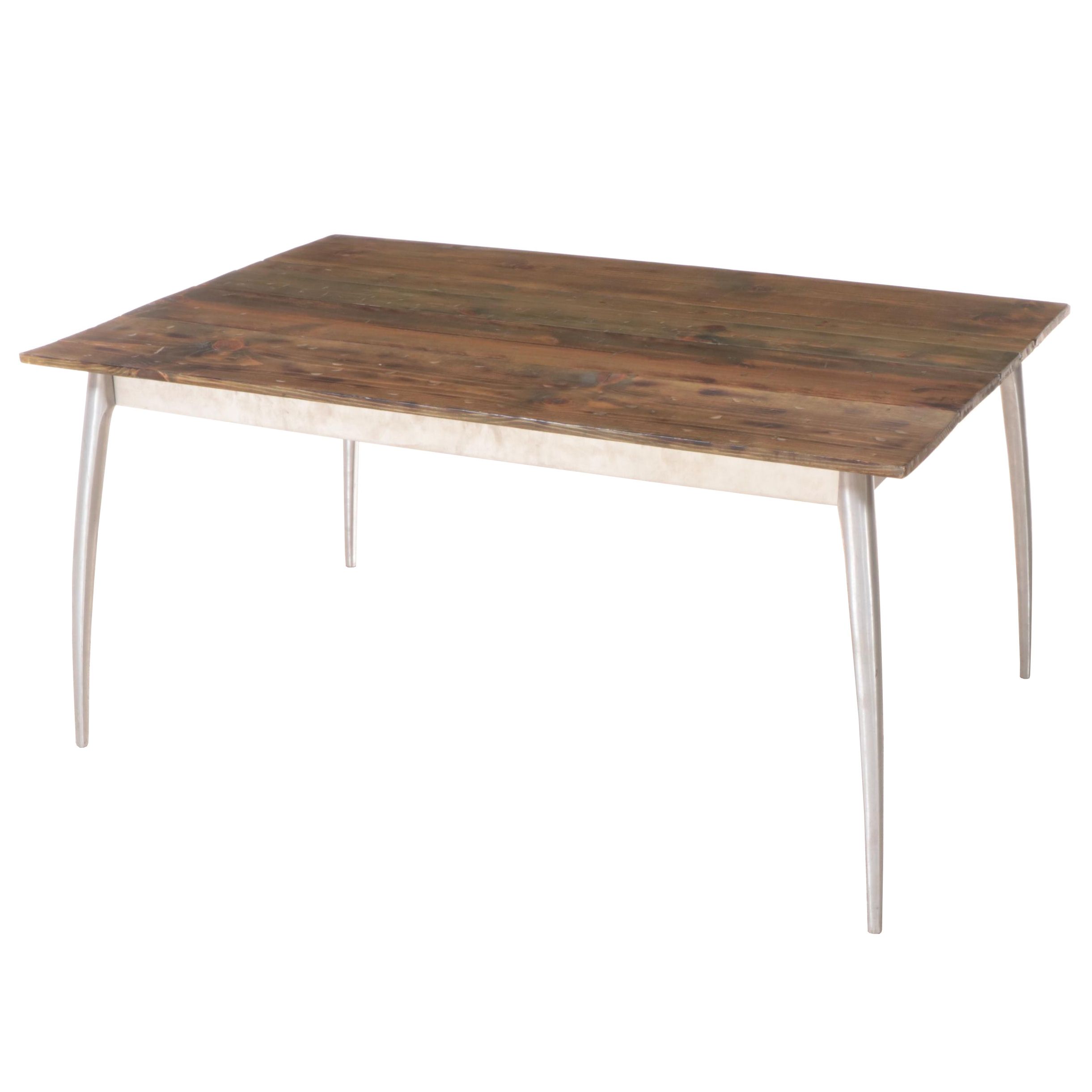 Contemporary Metal Saber Leg and Pine Plank Top Dining Table | EBTH