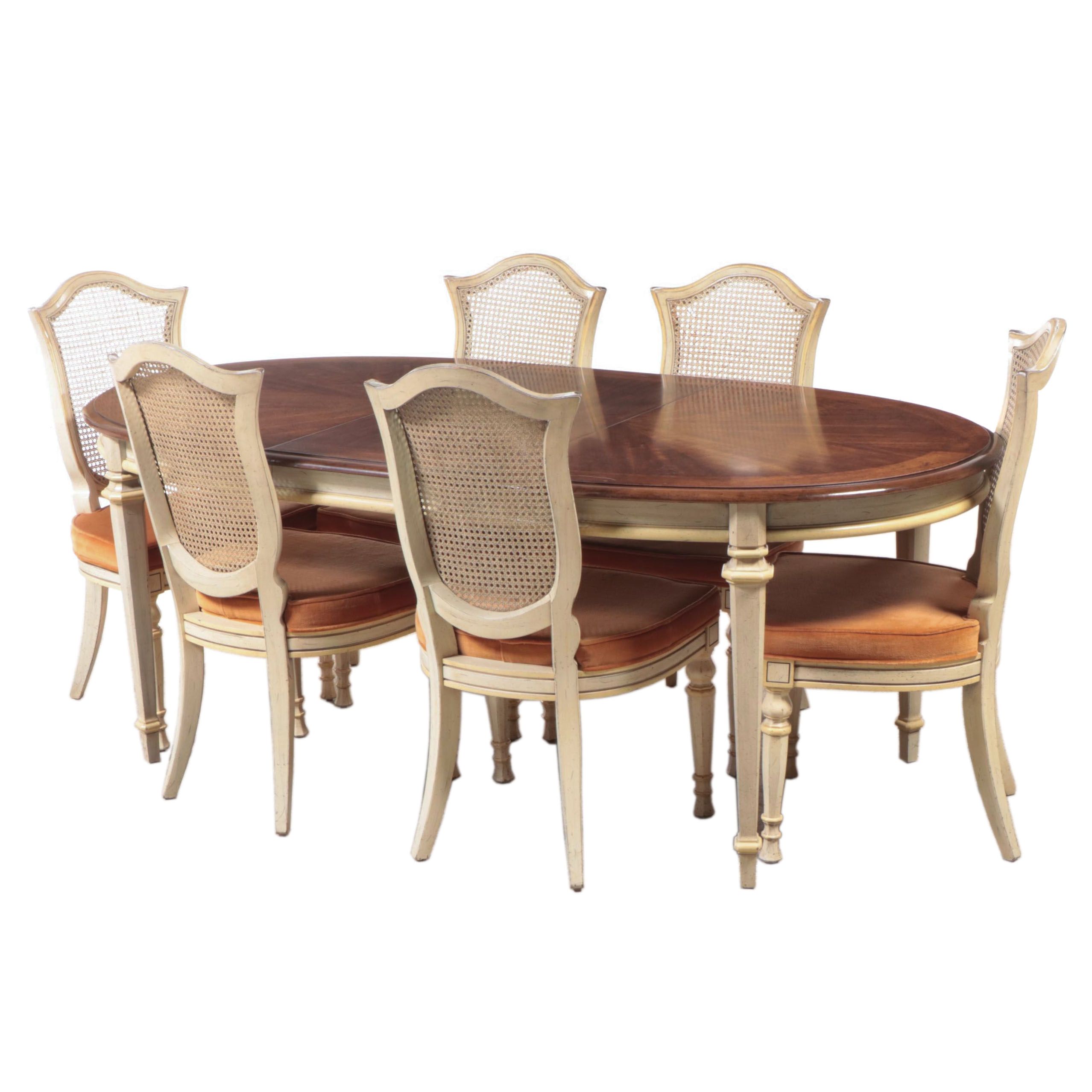 White Fine Furniture Louis XVI Style Walnut, Oak and Painted Dining Set ...