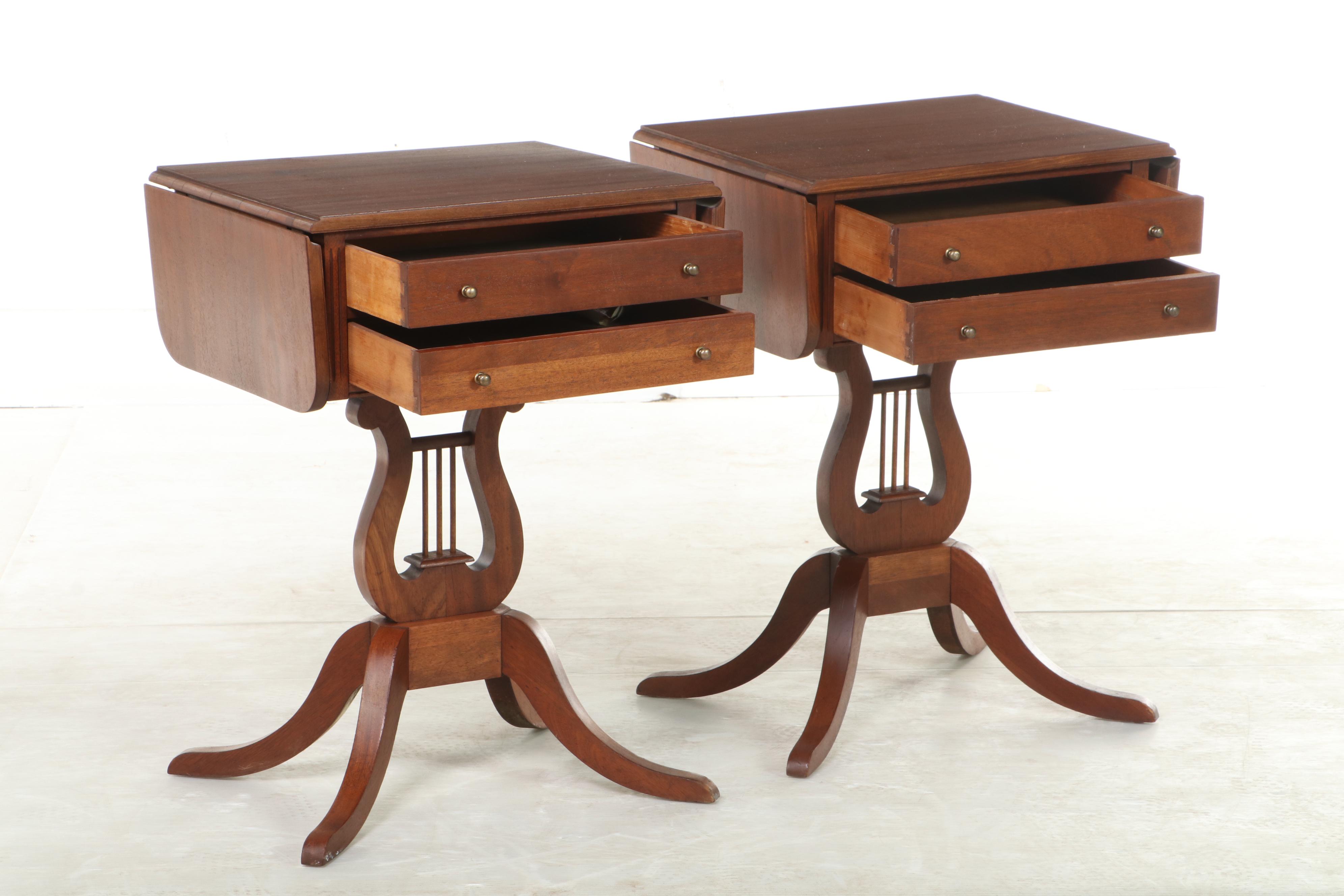 Pair of Classical Style Mahogany Drop-Leaf Lyre-Base Side Tables | EBTH