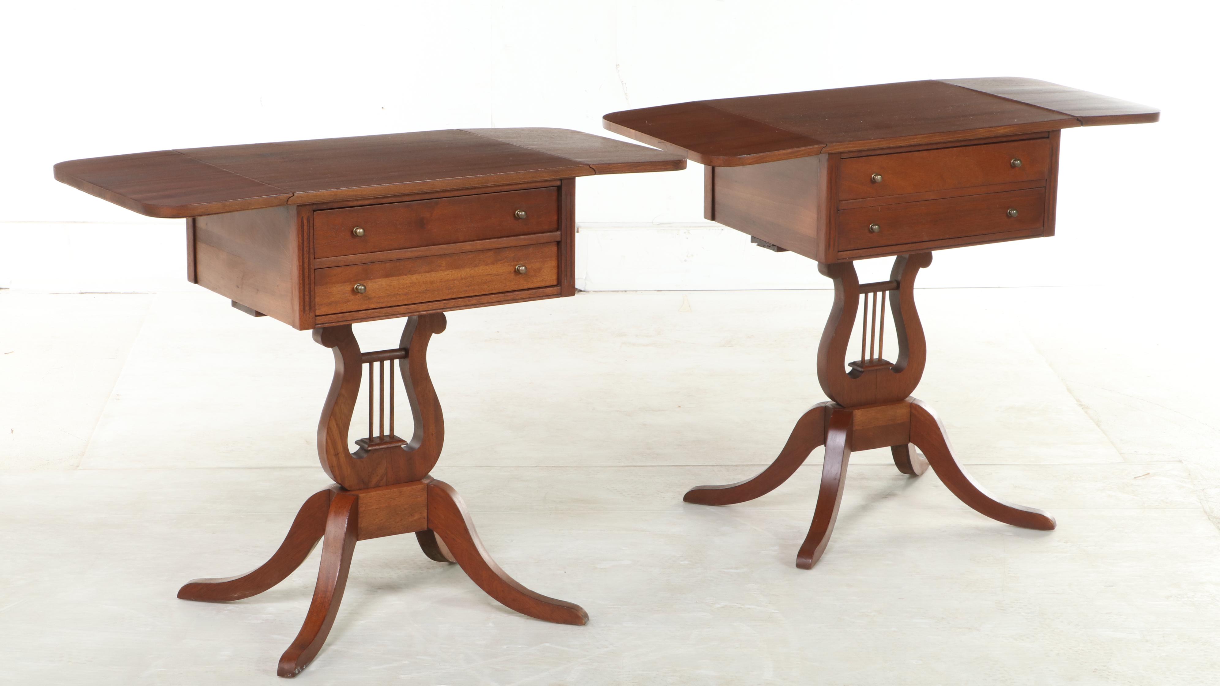 Pair of Classical Style Mahogany Drop-Leaf Lyre-Base Side Tables | EBTH