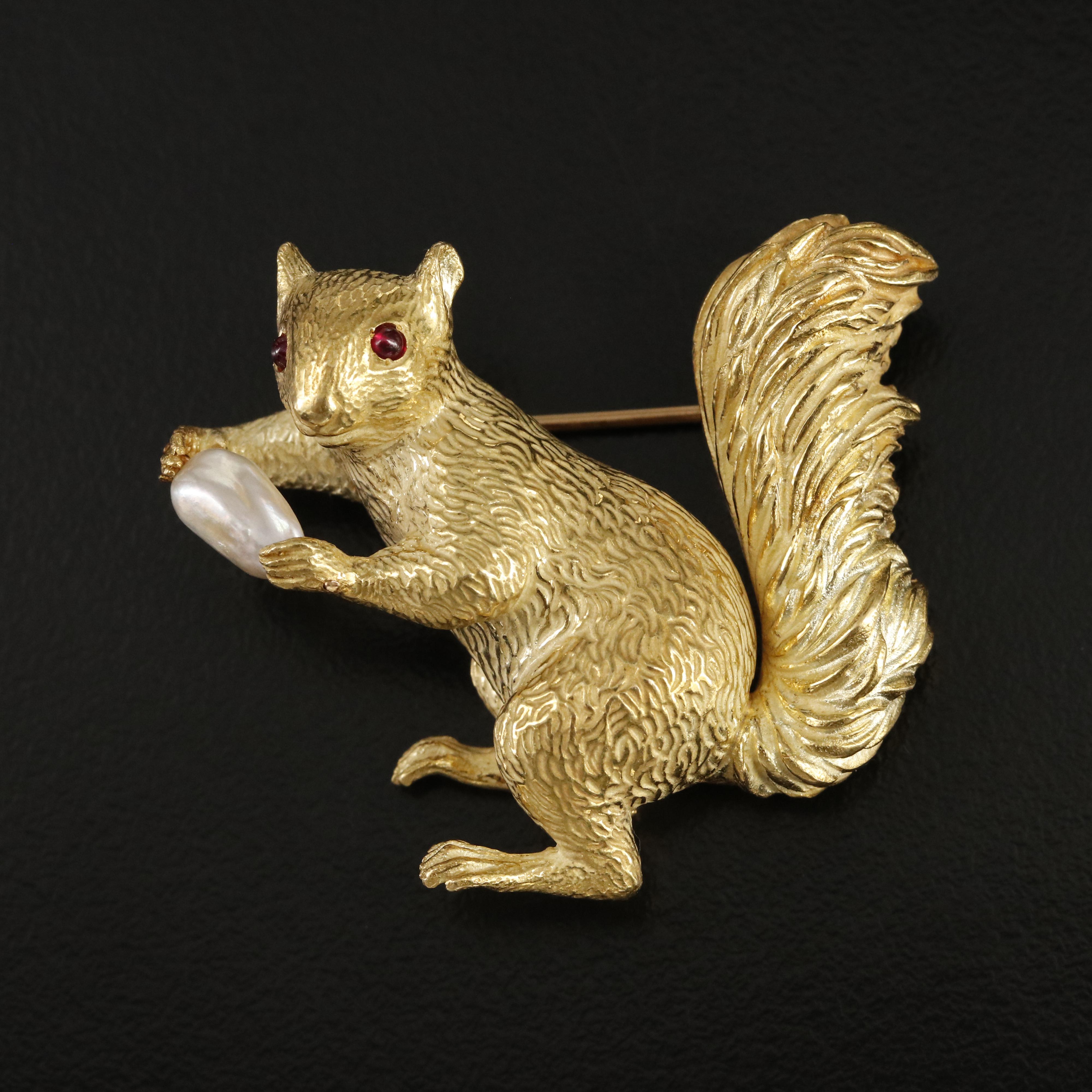 18K Pearl and Ruby Squirrel Brooch | EBTH