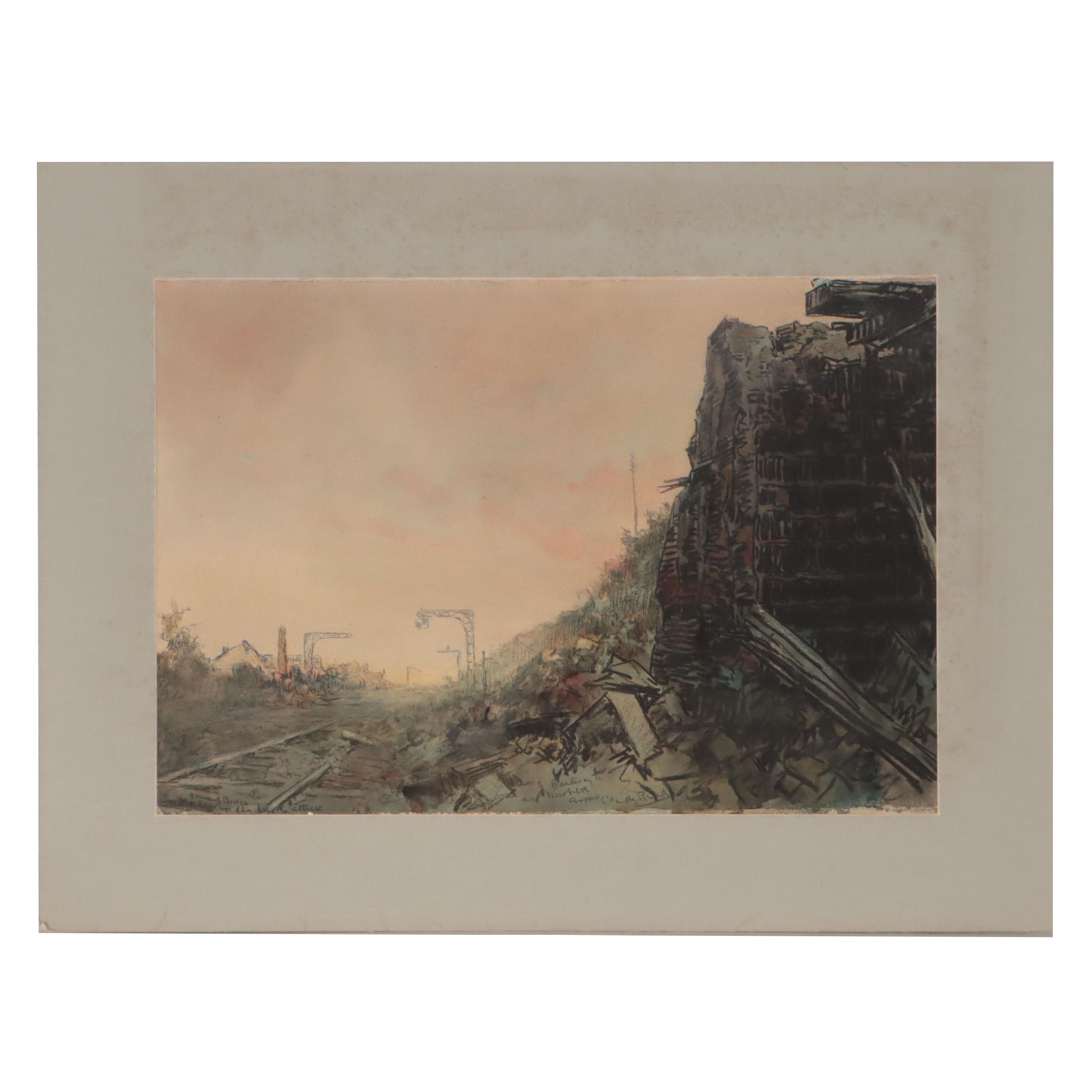 Edward Henry Handley-Read Ink and Watercolor Painting "Railway to ...