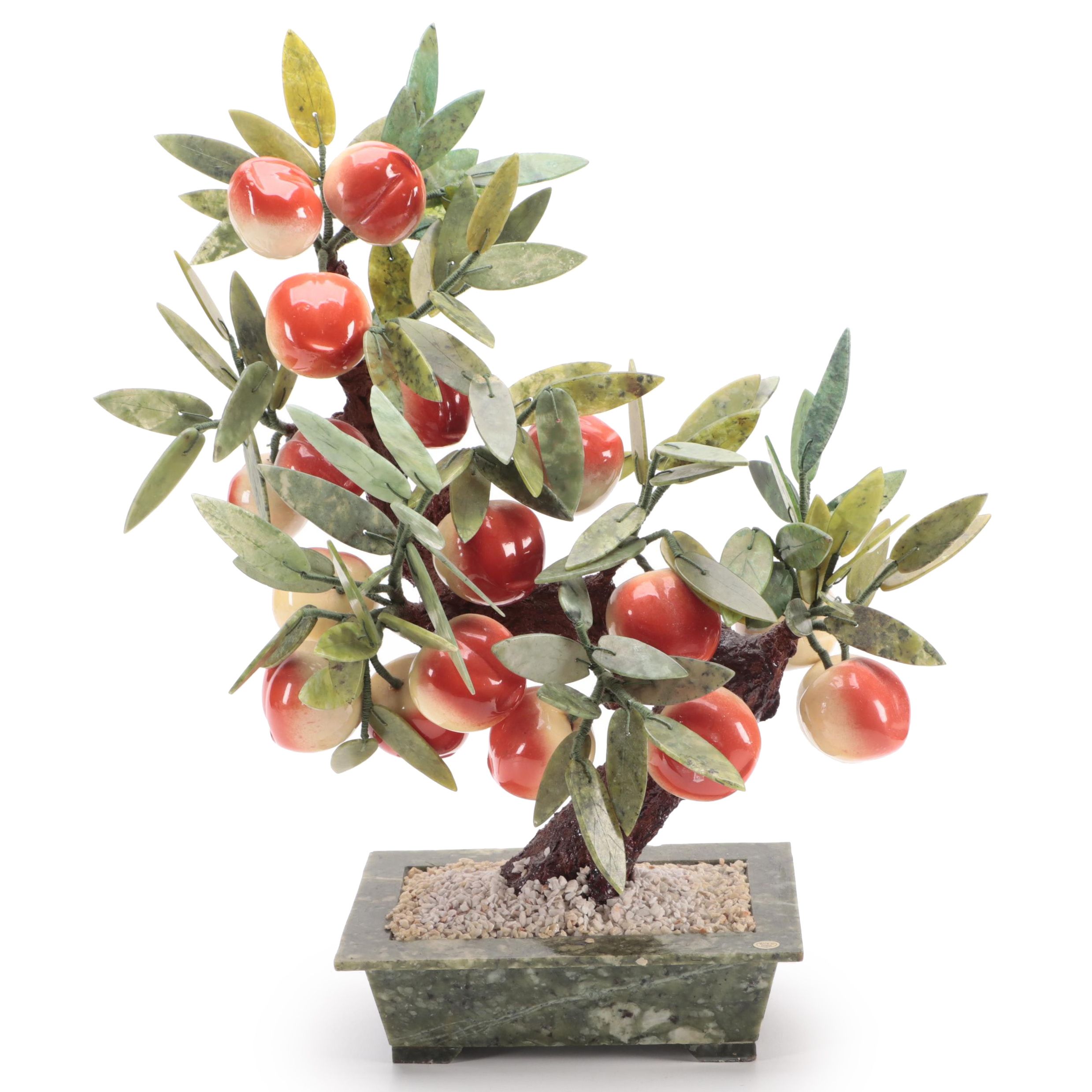 Chinese Serpentine and Dyed Calcite Peach Tree | EBTH