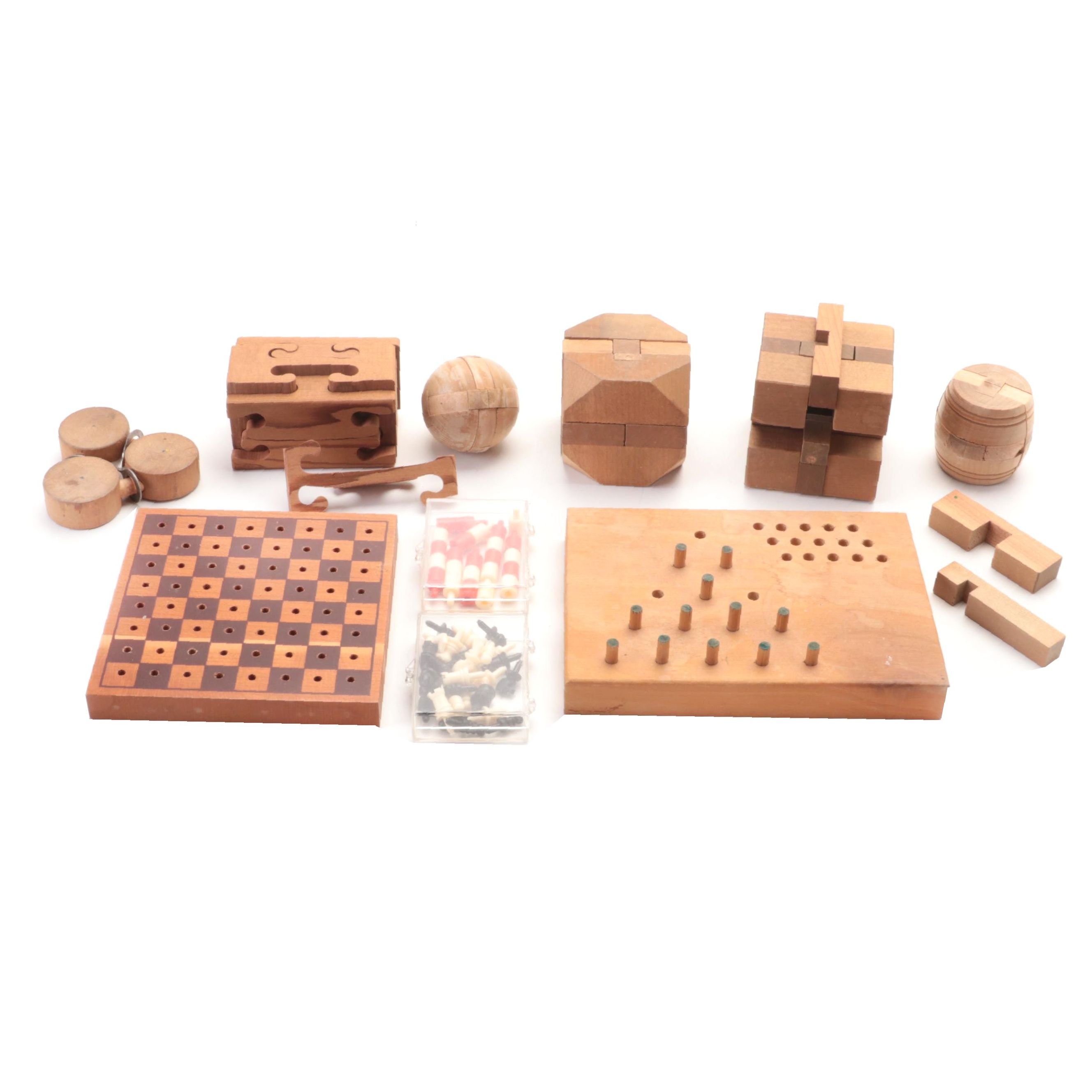 Wooden Checker and Chess Set with Puzzle Boxes and Other Games | EBTH