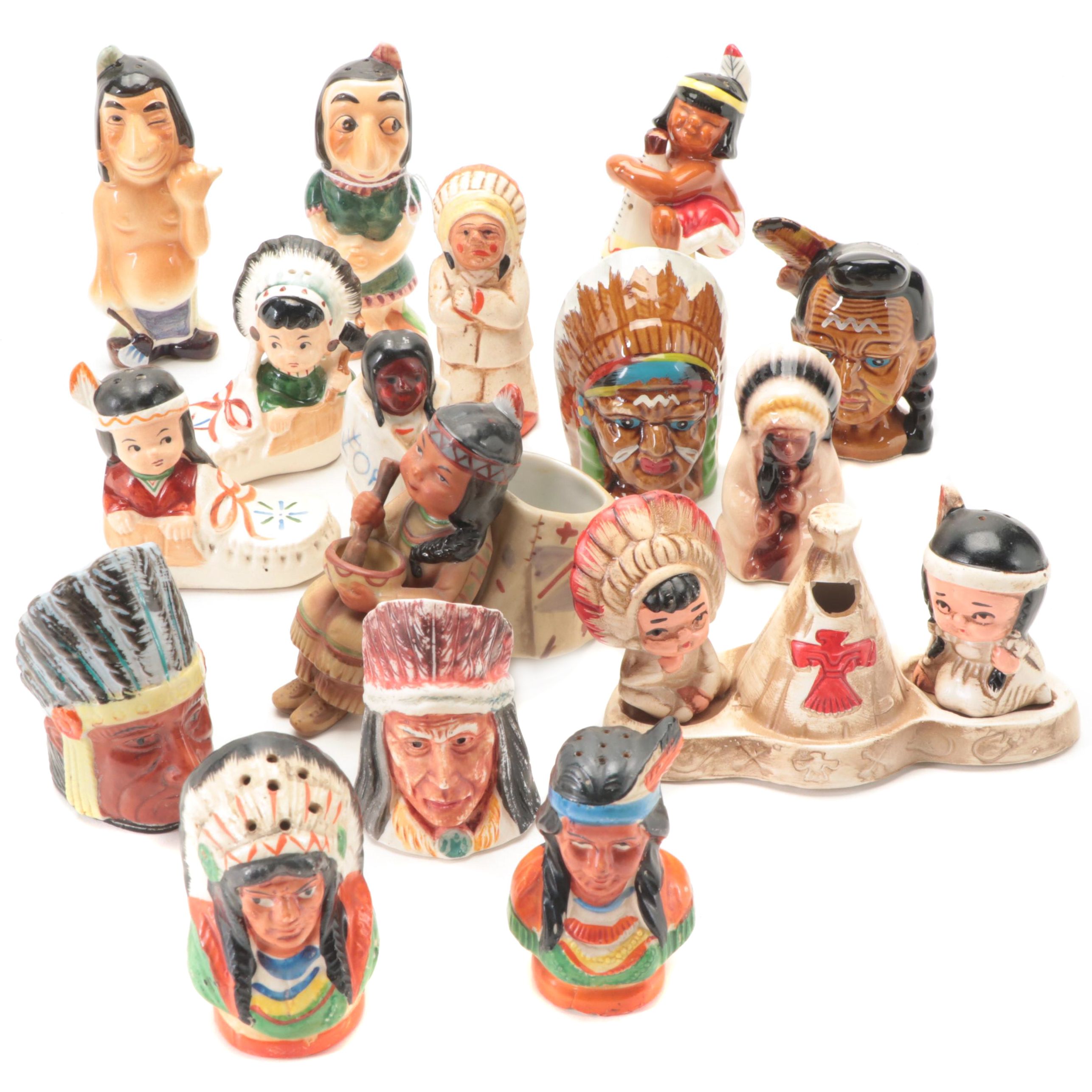 American Native American Figural Ceramic Shakers and Other Tableware | EBTH