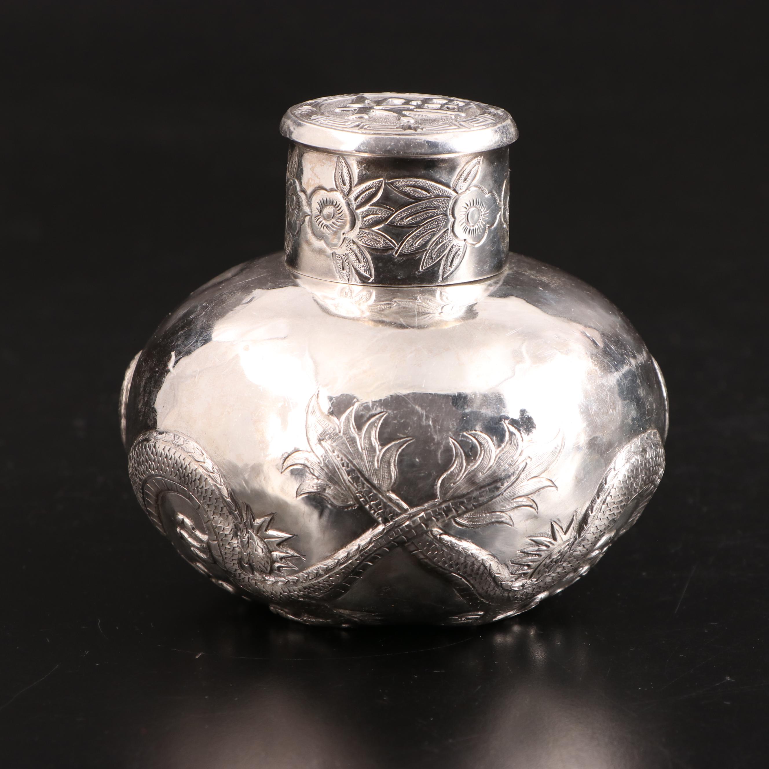 Wing Fat Chinese Export 950 Silver Repoussé Dragon Motif Tea Caddy ...