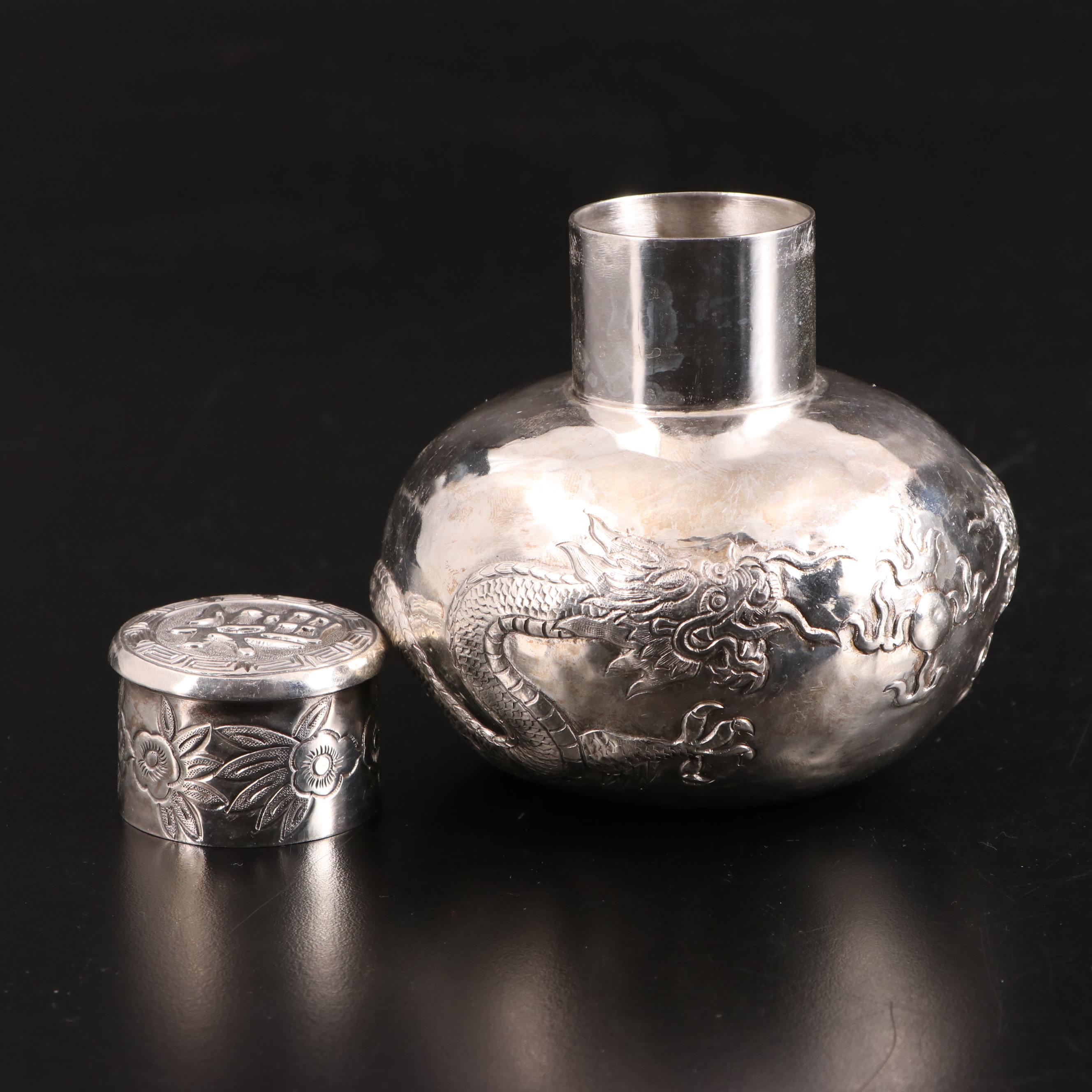 Wing Fat Chinese Export 950 Silver Repoussé Dragon Motif Tea Caddy ...