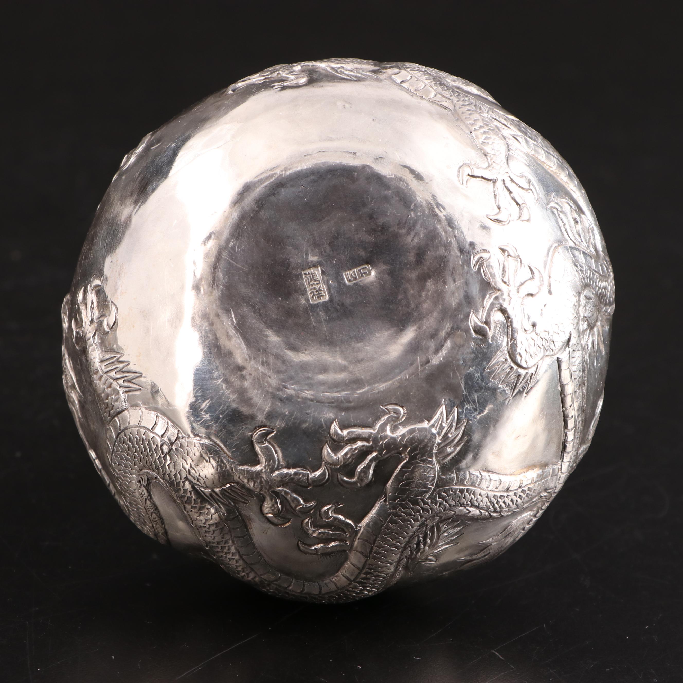 Wing Fat Chinese Export 950 Silver Repoussé Dragon Motif Tea Caddy ...