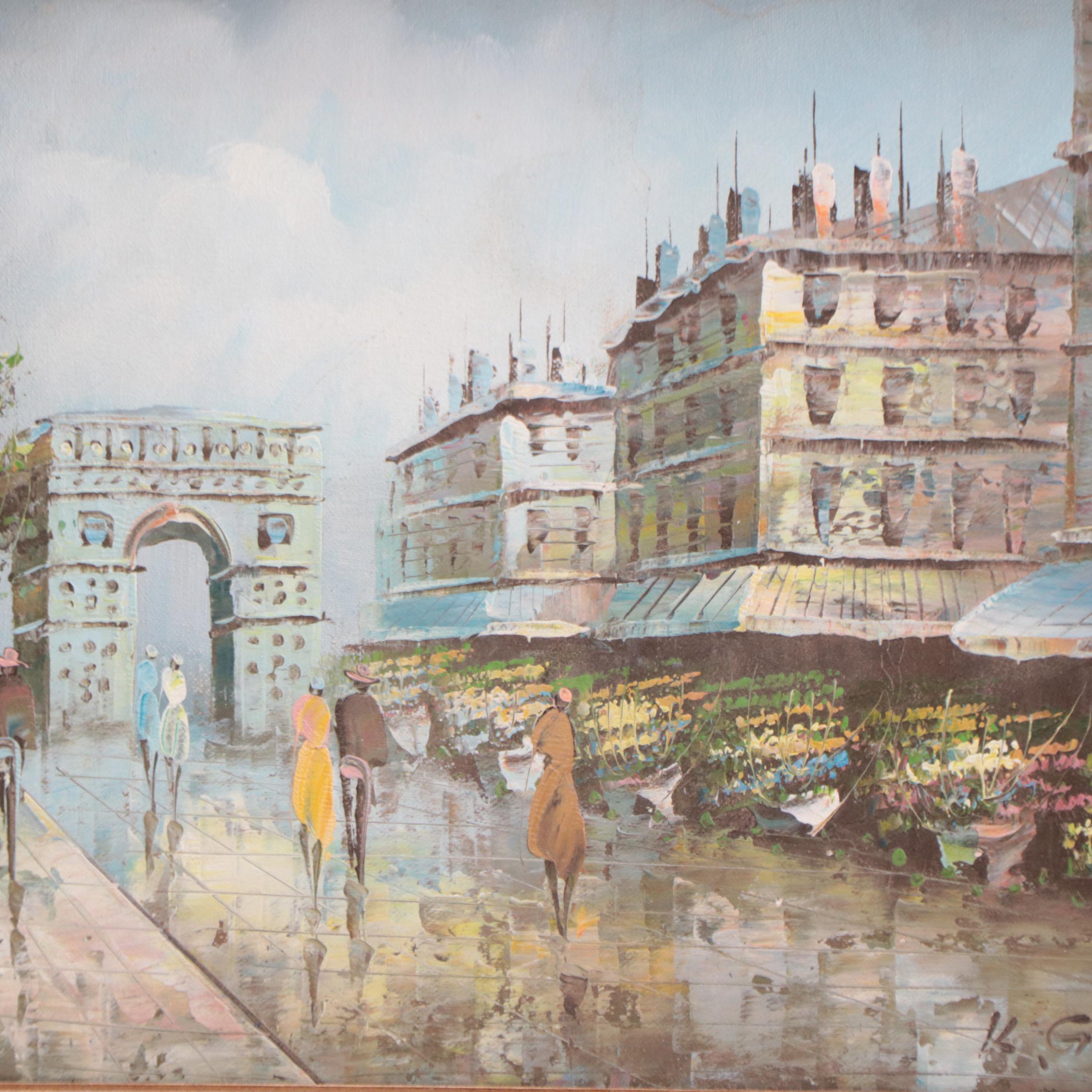 K. Gropper Parisian Street Scene Oil Painting, Late 20th Century | EBTH