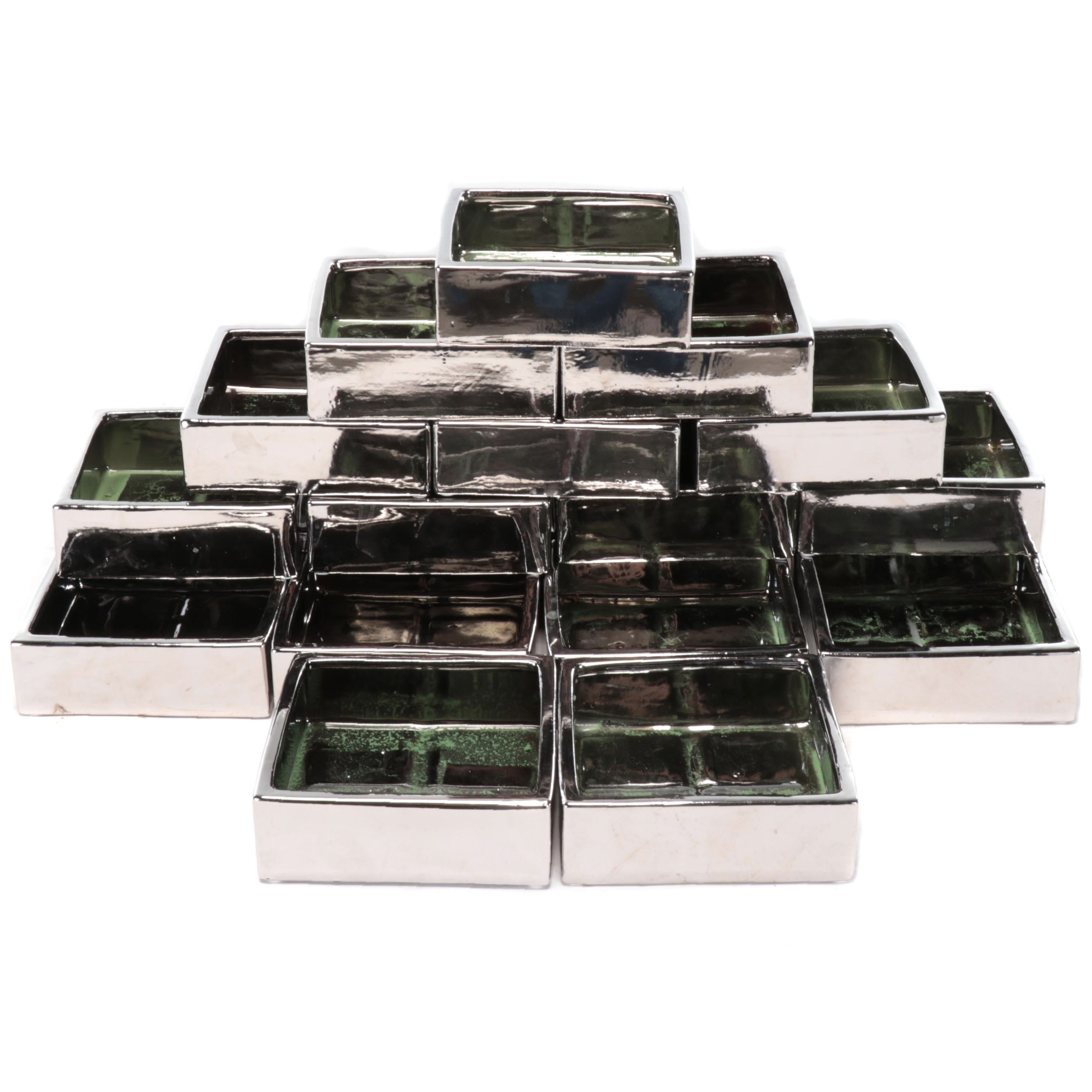 Graduated Square Silver Ceramic Vases | EBTH