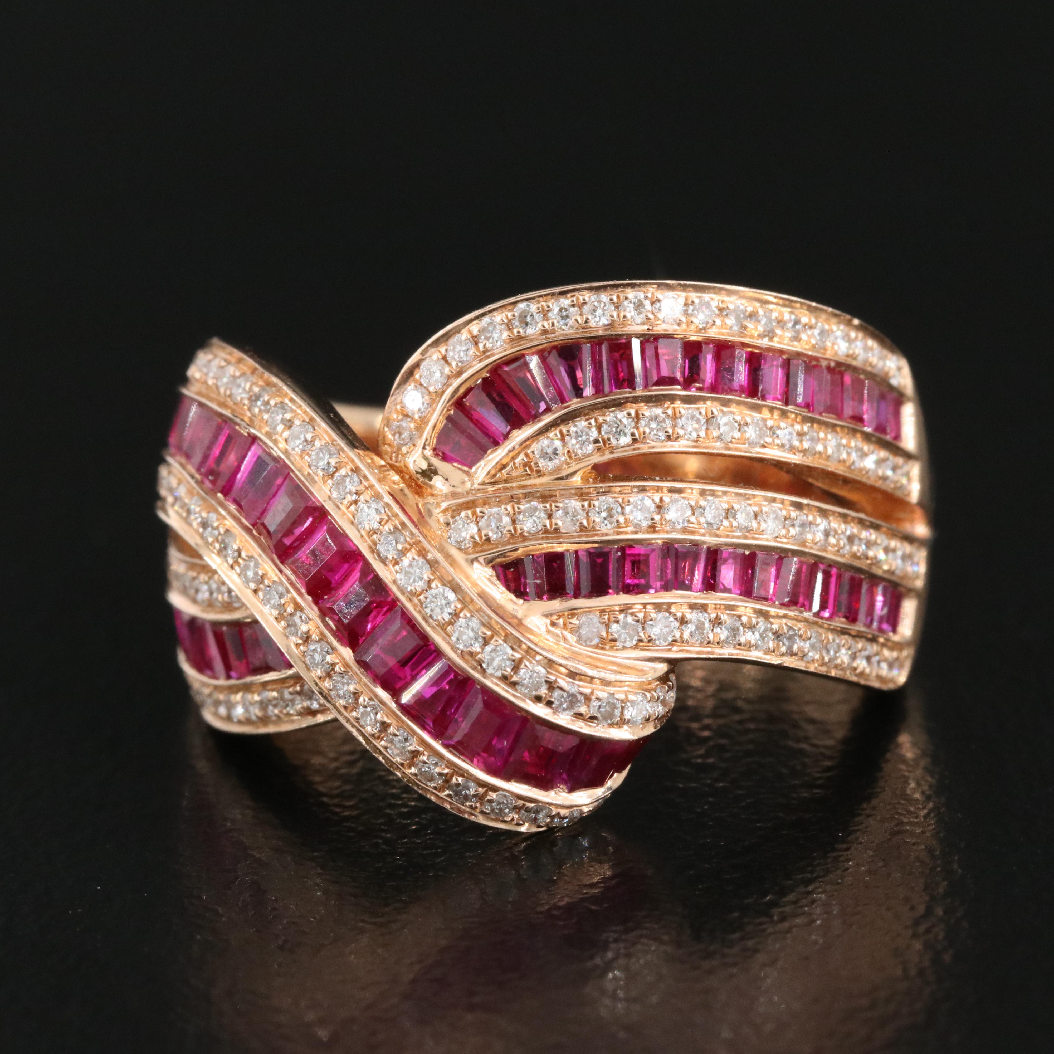 EFFY 14K Rose Gold Diamond and Ruby Crossover ring | EBTH