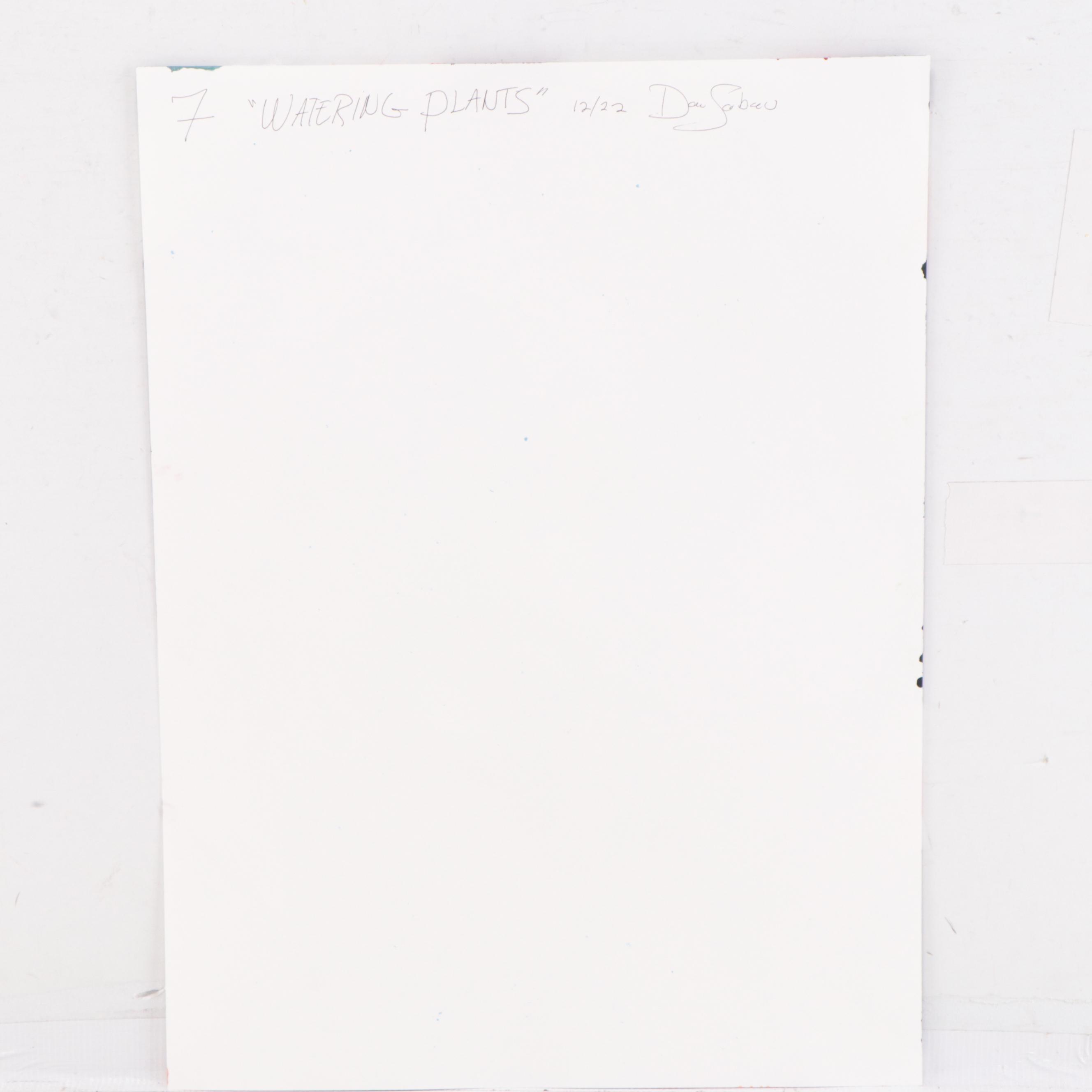 Dan Sabau Gouache and Watercolor Painting "Watering Plants," 2022 | EBTH