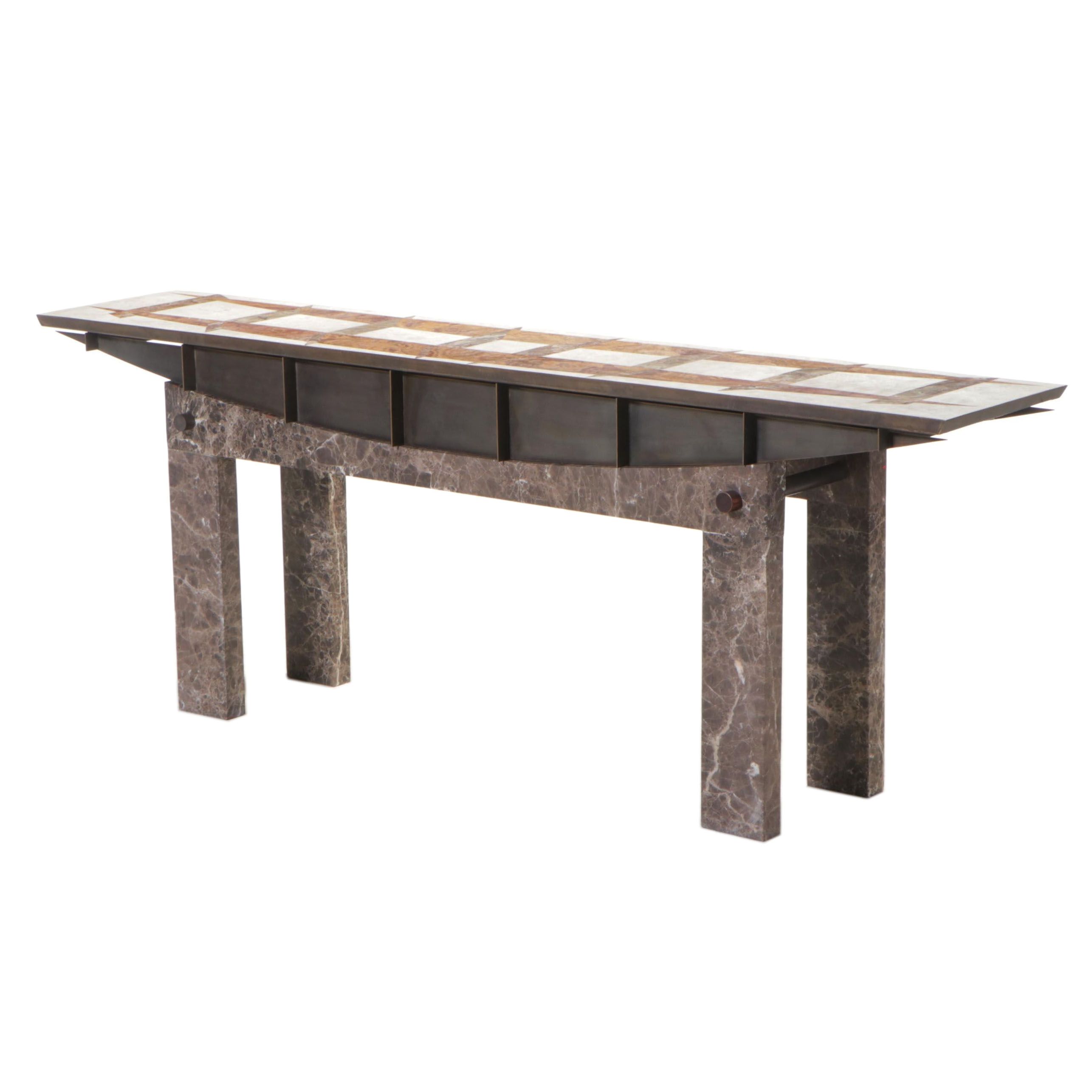 Modernist Style Bronze and Marble Console Table | EBTH