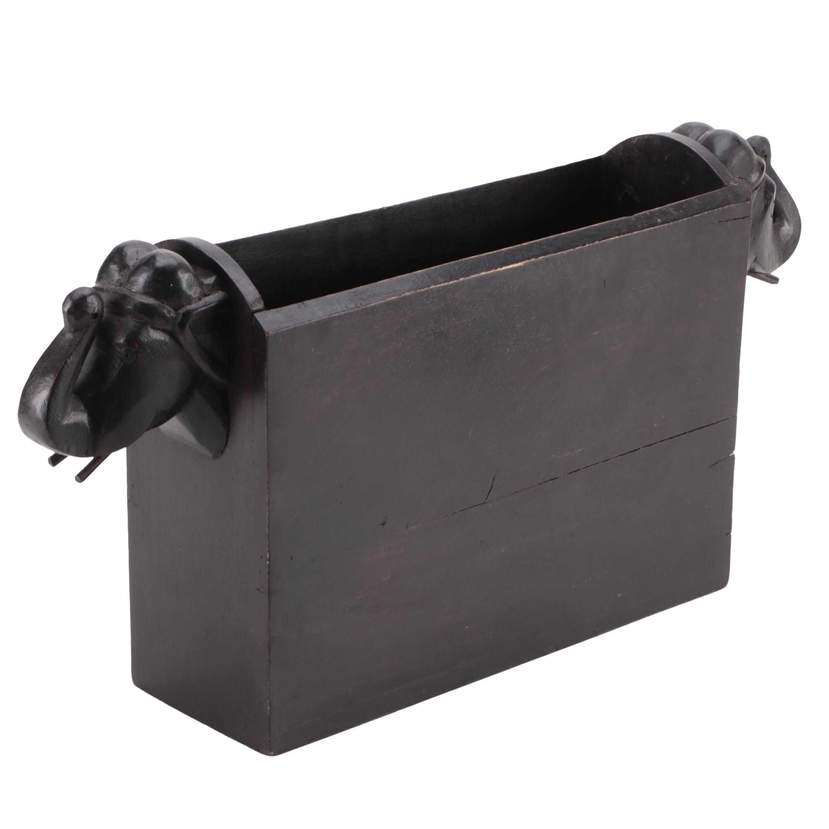 Ebonized Carved Wood Elephant Handled Magazine Rack | EBTH