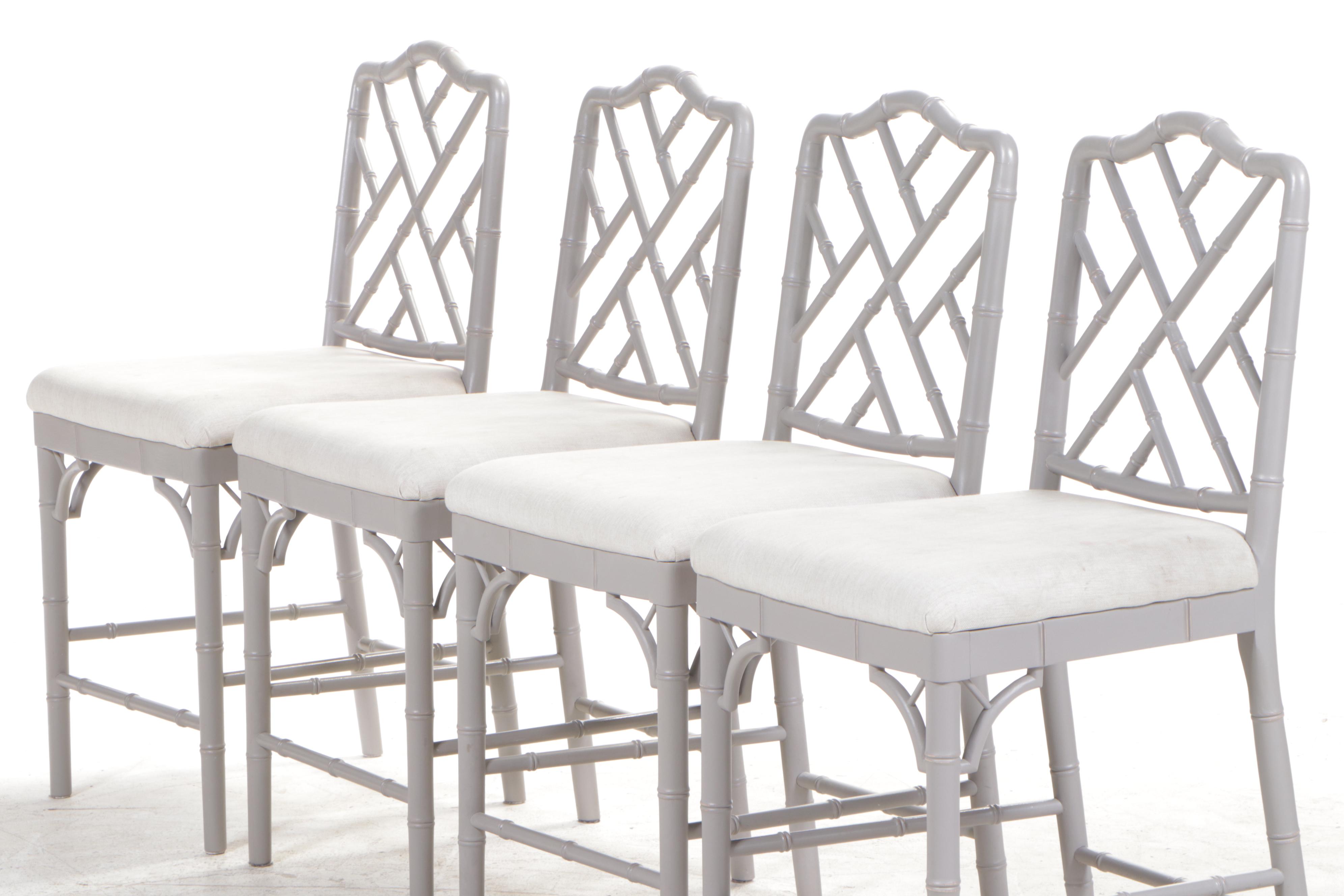 Four Ballard Designs "Dayna" Grey-Painted Faux-Bamboo Counter Stools | EBTH