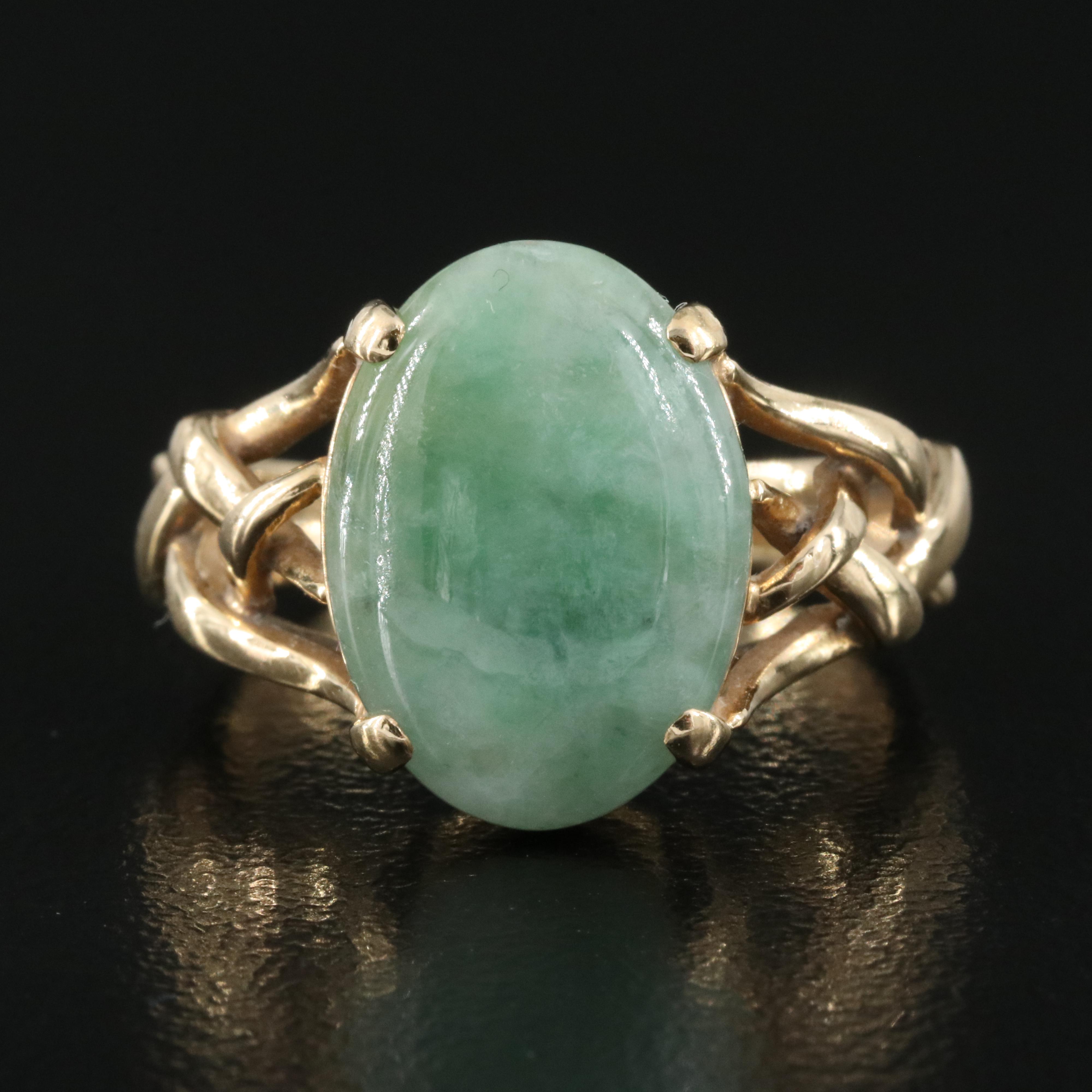 14K Jadeite Ring with Braided Shoulders | EBTH