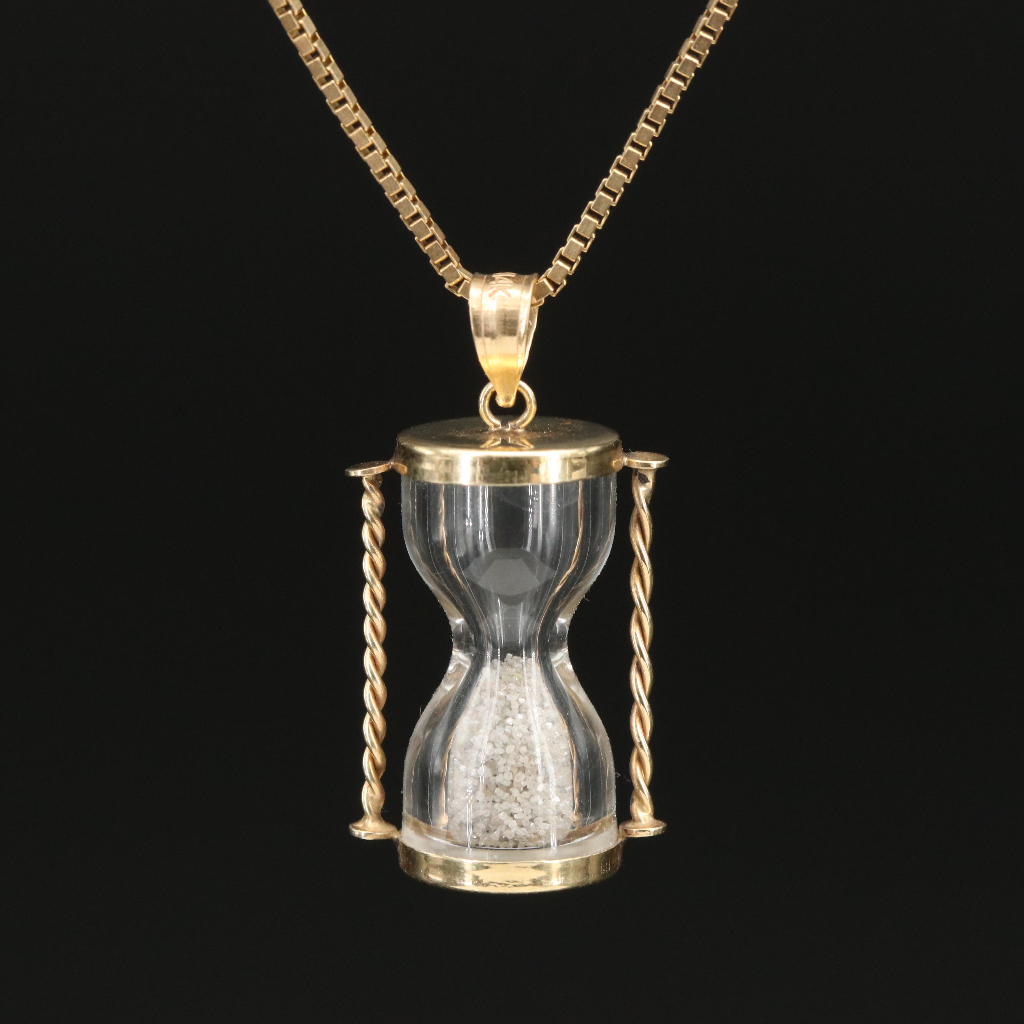 14K Rough Diamond Filled Hourglass Pendant Necklace | EBTH