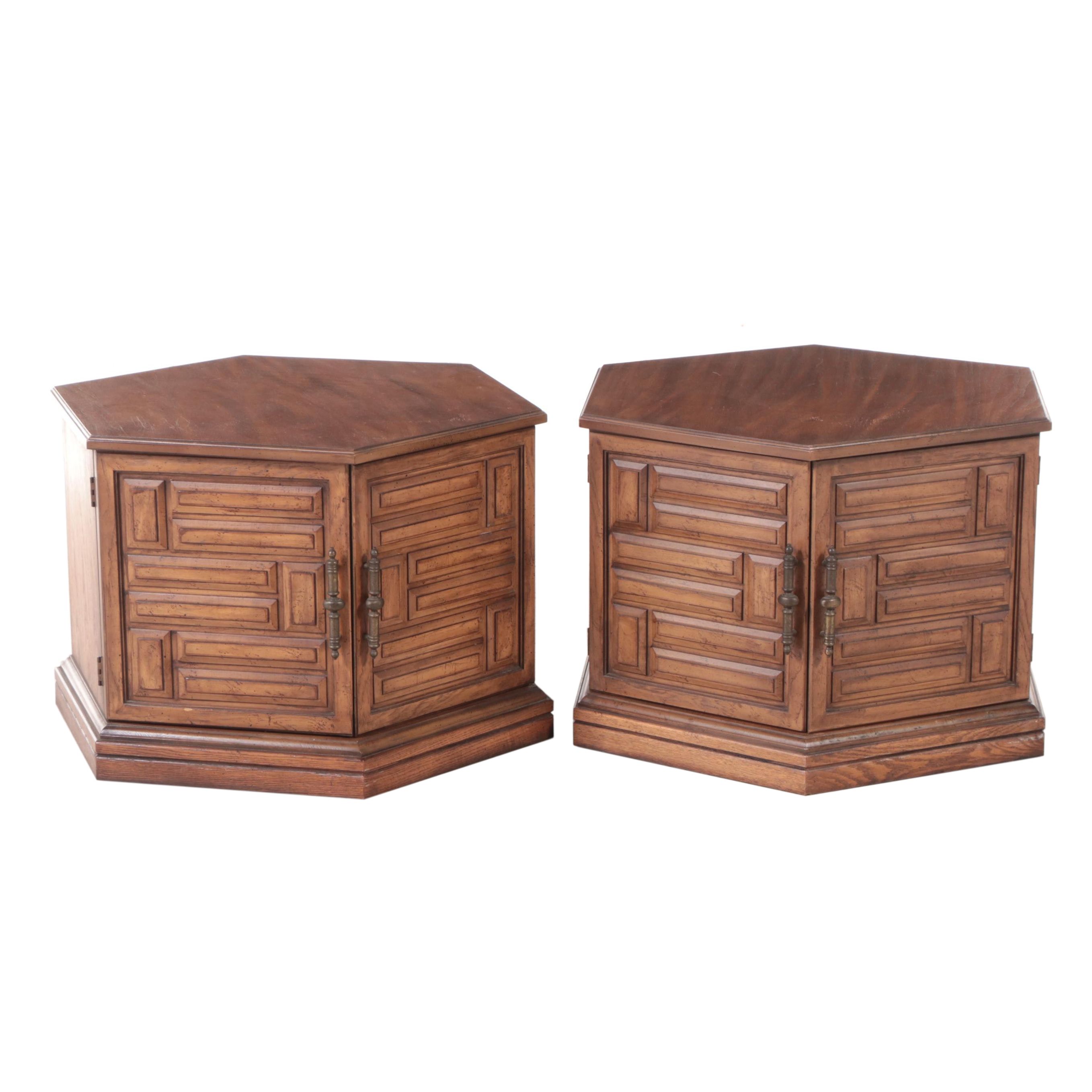 Pair of Basic-Witz Mediterranean Style Walnut and Oak Hexagonal Side Tables | EBTH
