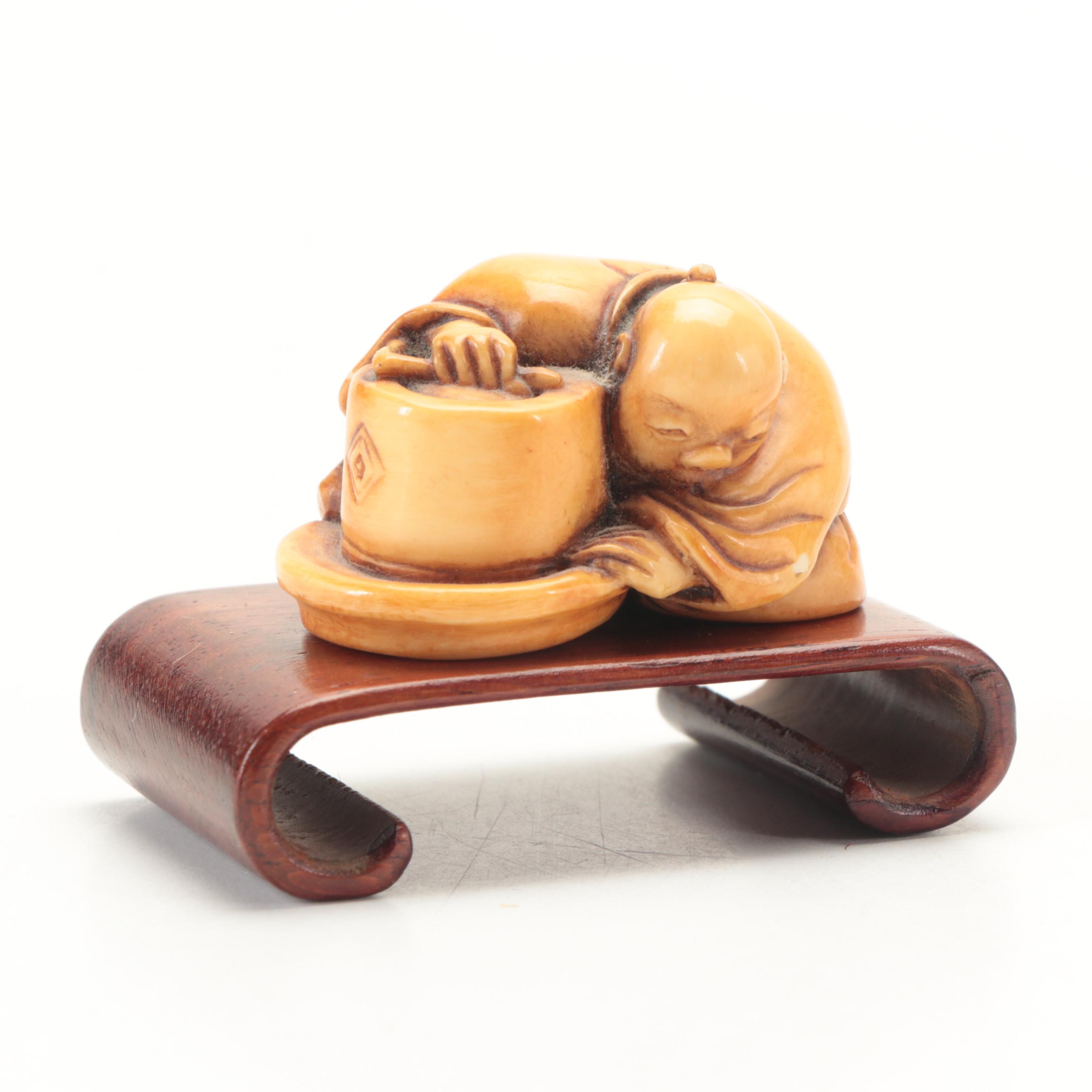 MMA Resin Figural Netsuke with Lacquerware Box, Malachite Egg, and More ...