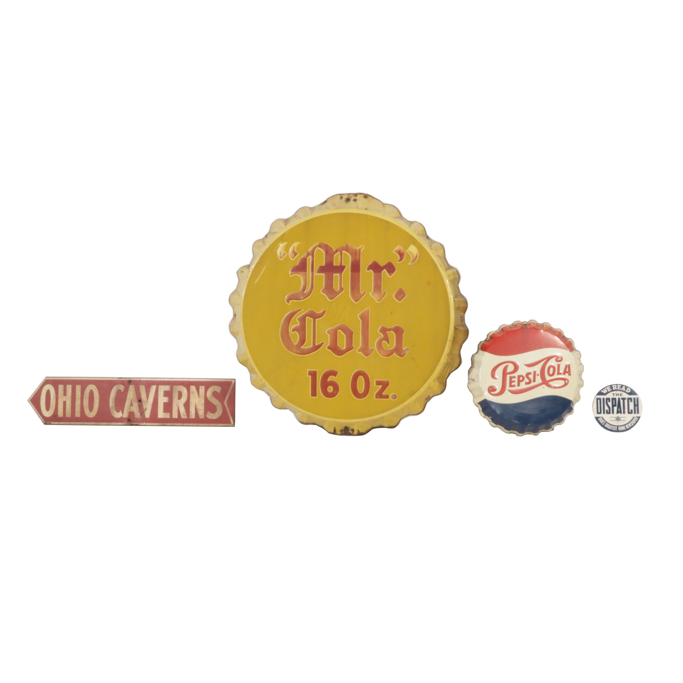 Pepsi-Cola, Mr. Cola Bottle Cap and Other Metal Advertising Signs | EBTH
