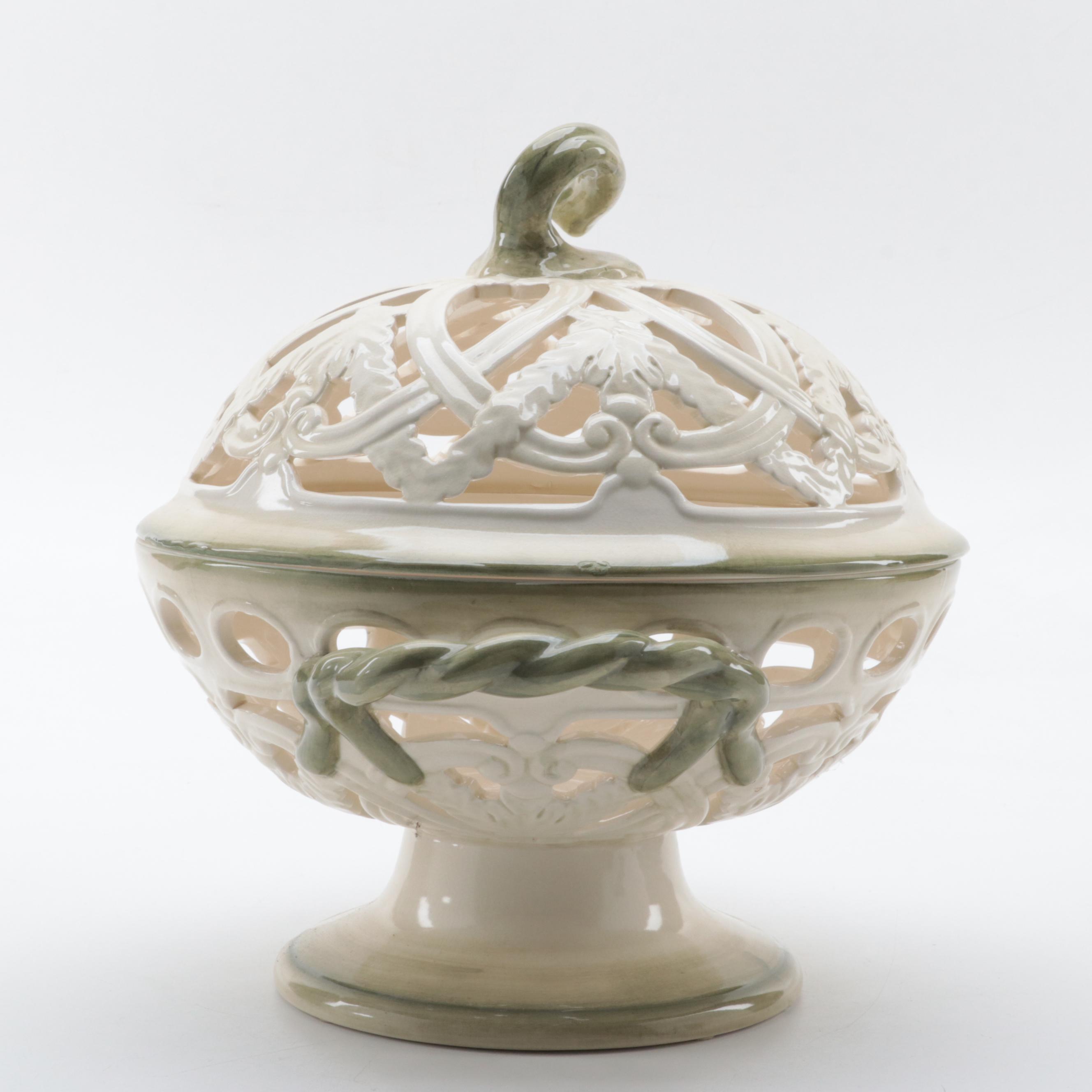 Neoclassical Style Pierced Ceramic Covered Centerpiece Bowl | EBTH