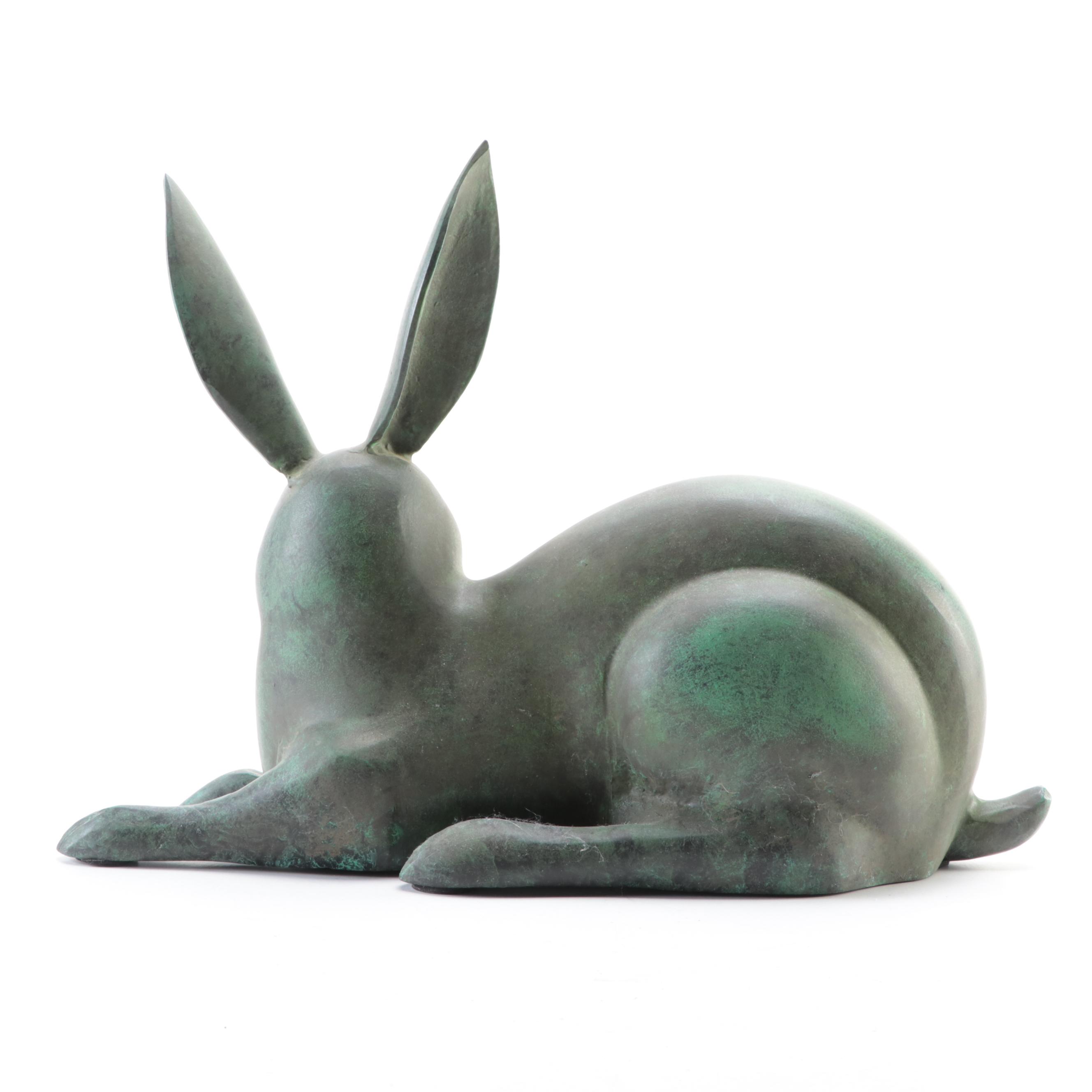 Verdigris Patinated Cast Metal Bunny Rabbit Doorstop | EBTH