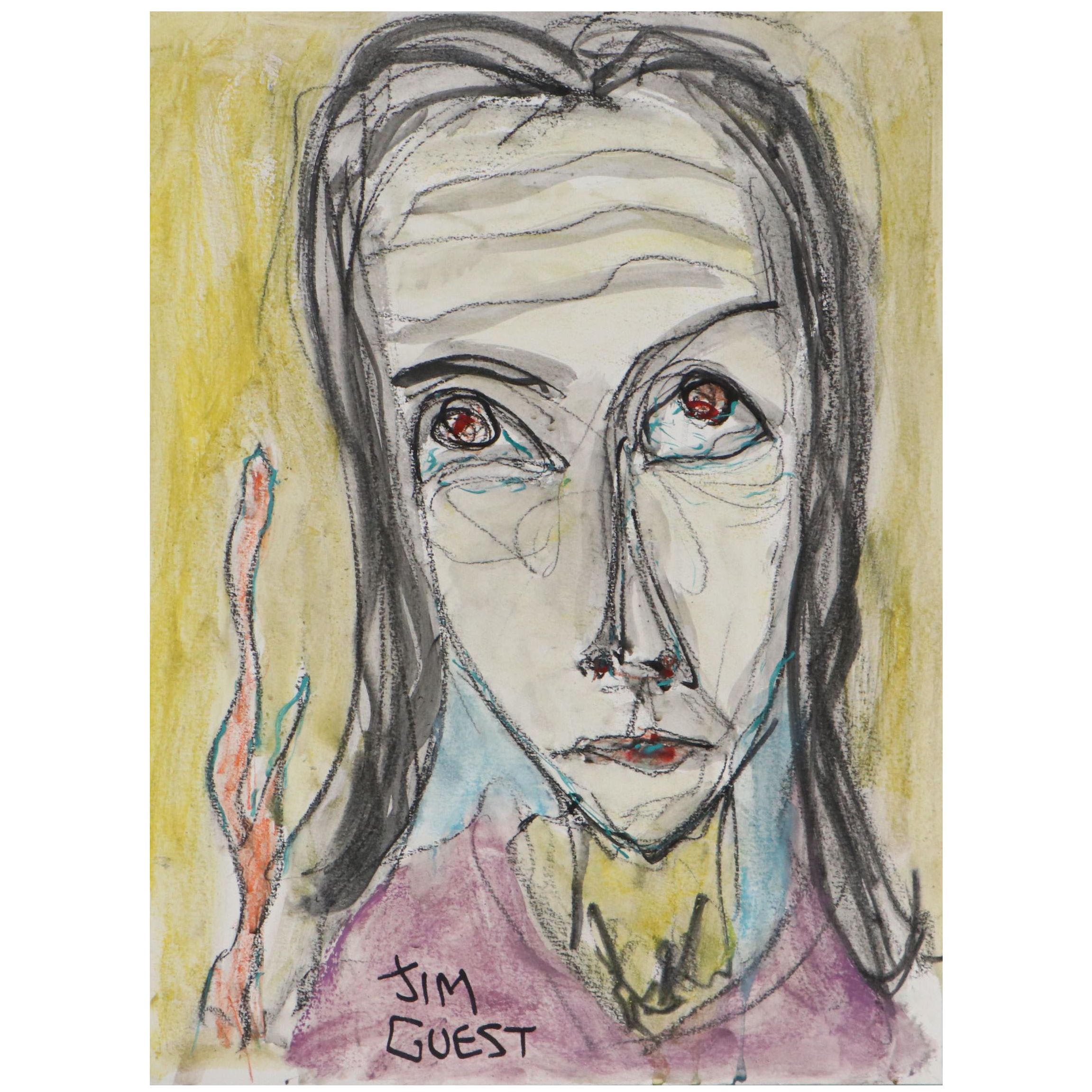 Jim Guest Abstract Portrait Mixed Media Drawing | EBTH