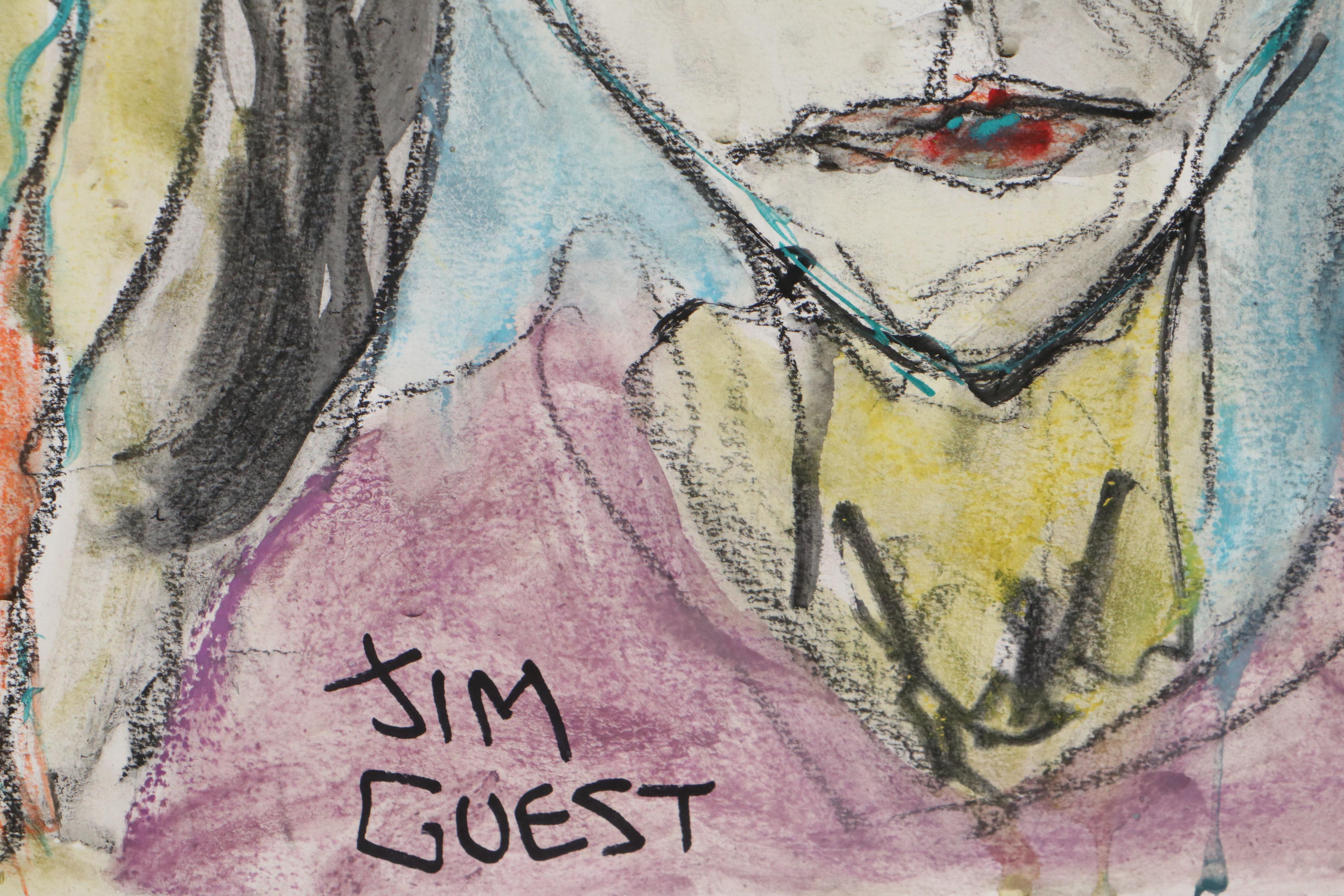 Jim Guest Abstract Portrait Mixed Media Drawing | EBTH