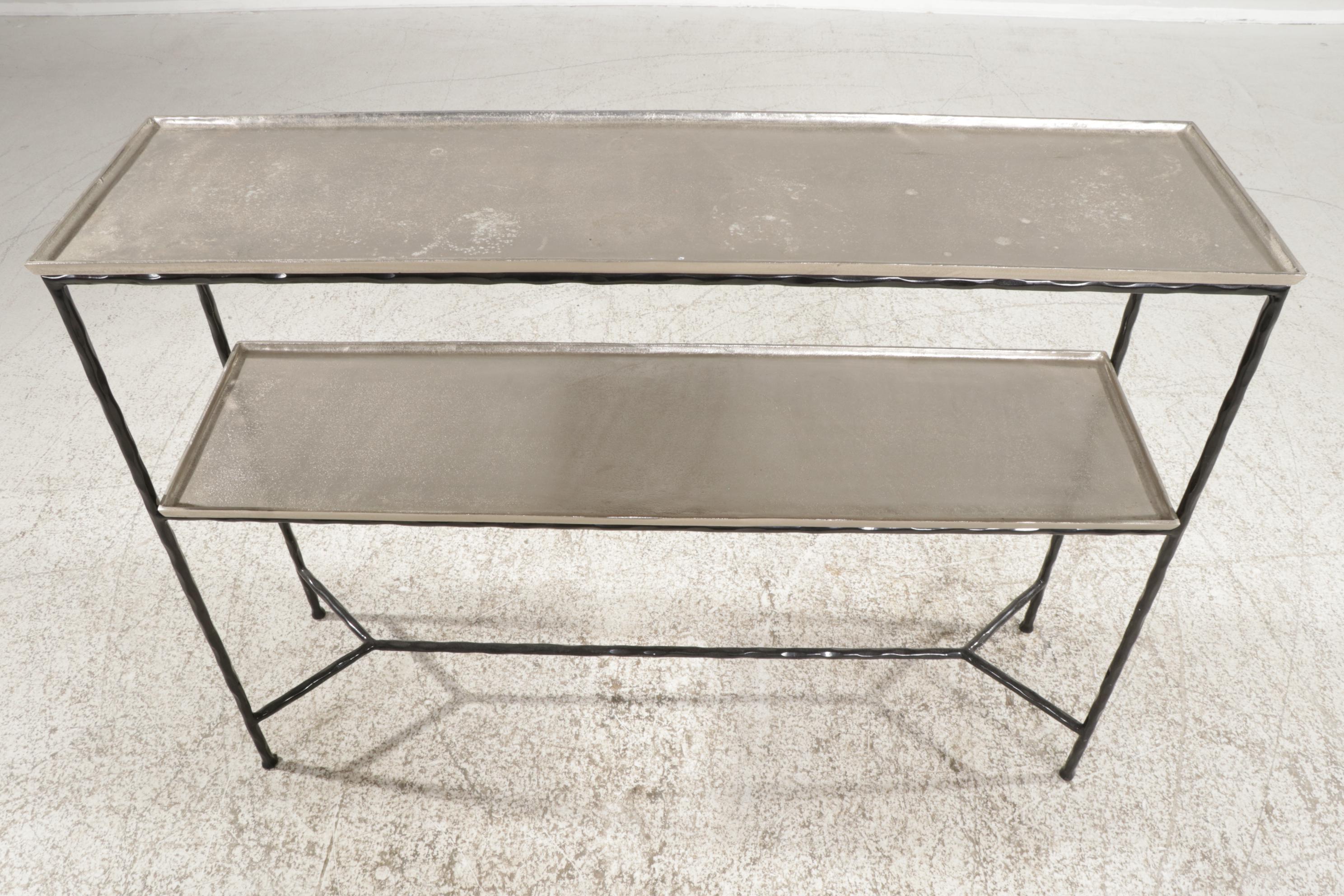 CB2 Lacquered Metal and Galvanized Shelf Two-Tier Console Table | EBTH