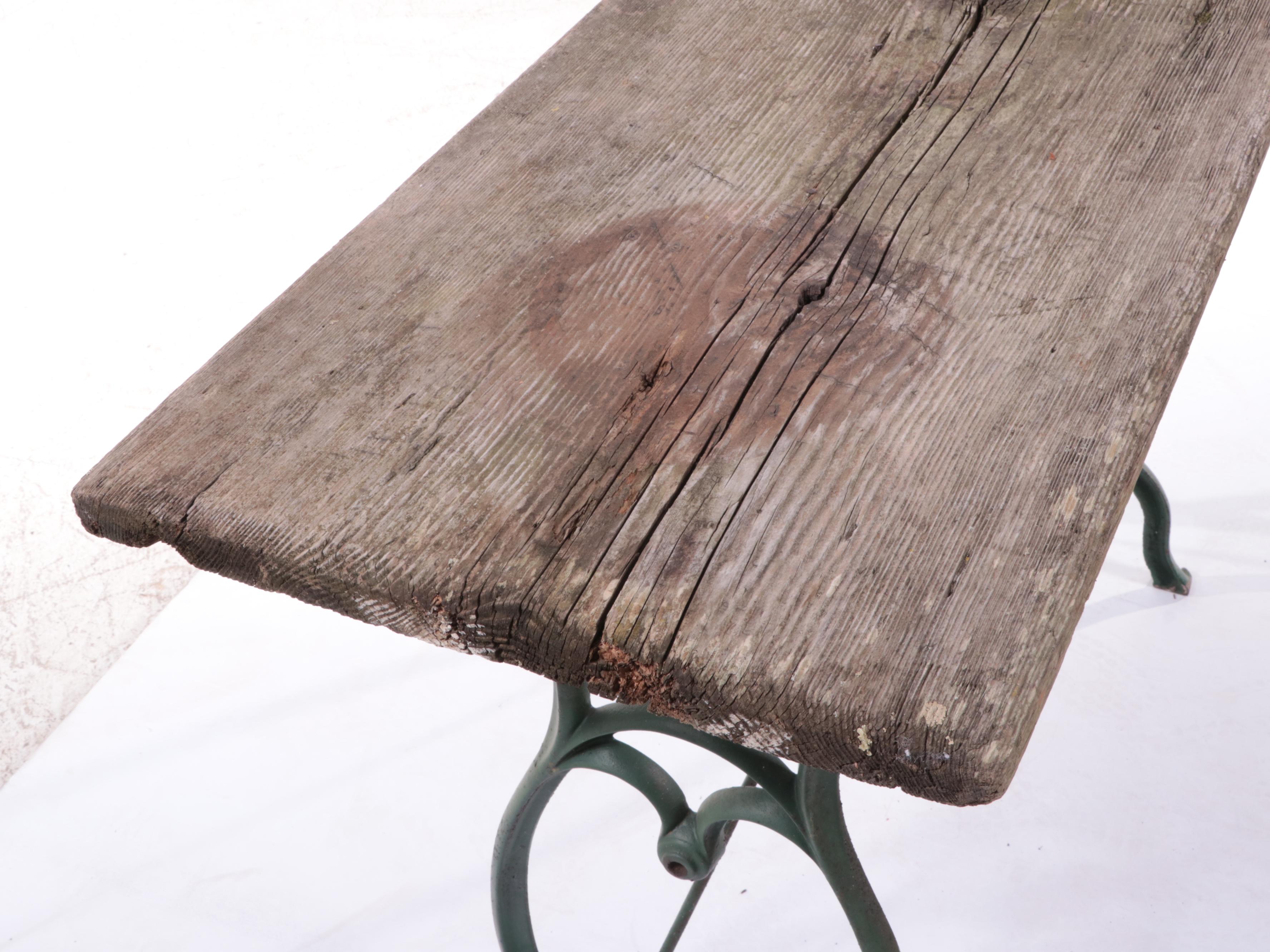 Rustic Pine Plank-Top Side Table on Iron Base | EBTH