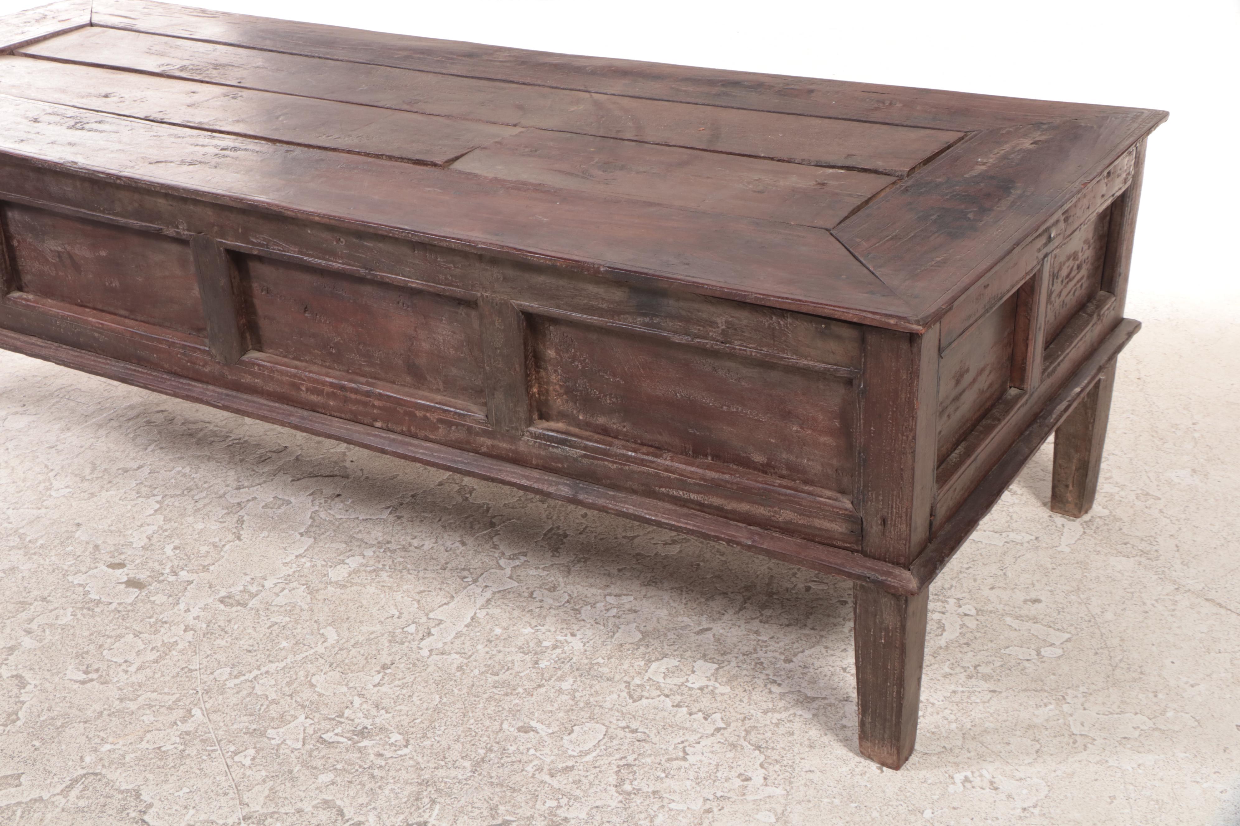 Indo-Asian Paneled Wood and Breadboard Top Long Table | EBTH