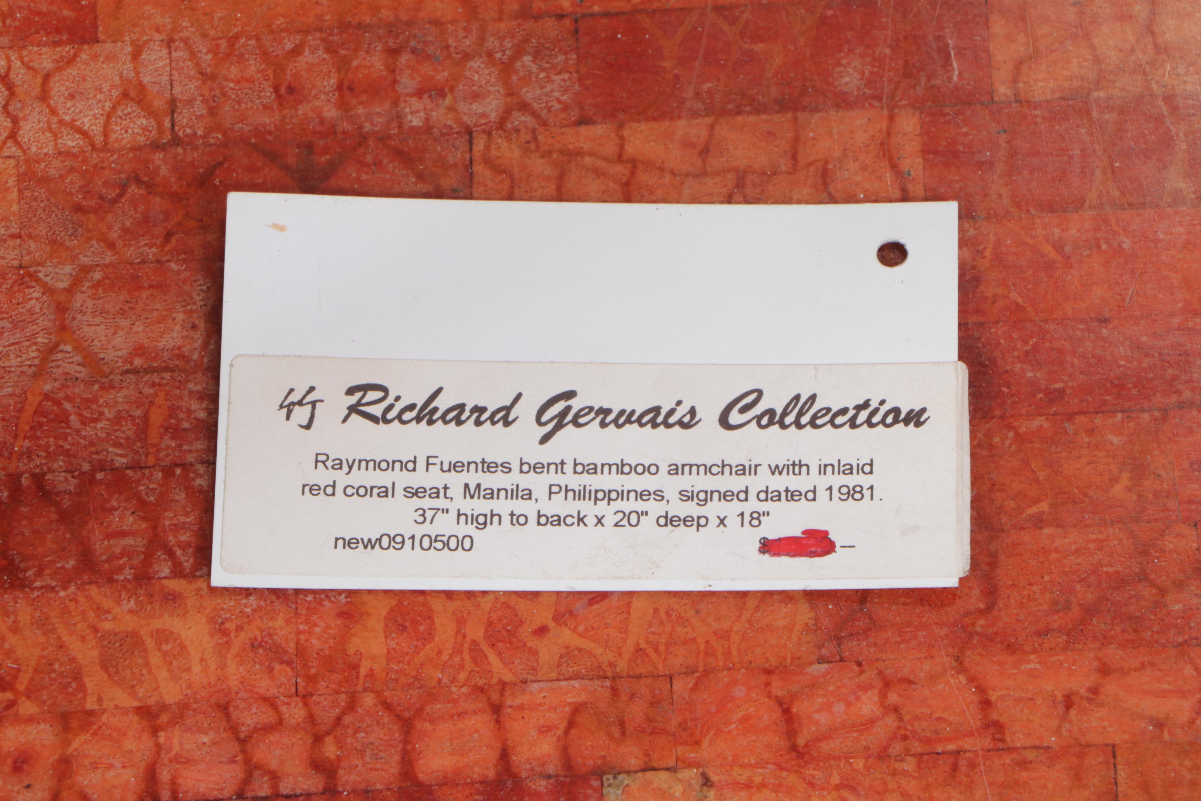 Raymond Fuentes Philippine Bent Bamboo Armchair with Tiled Coral Seat ...