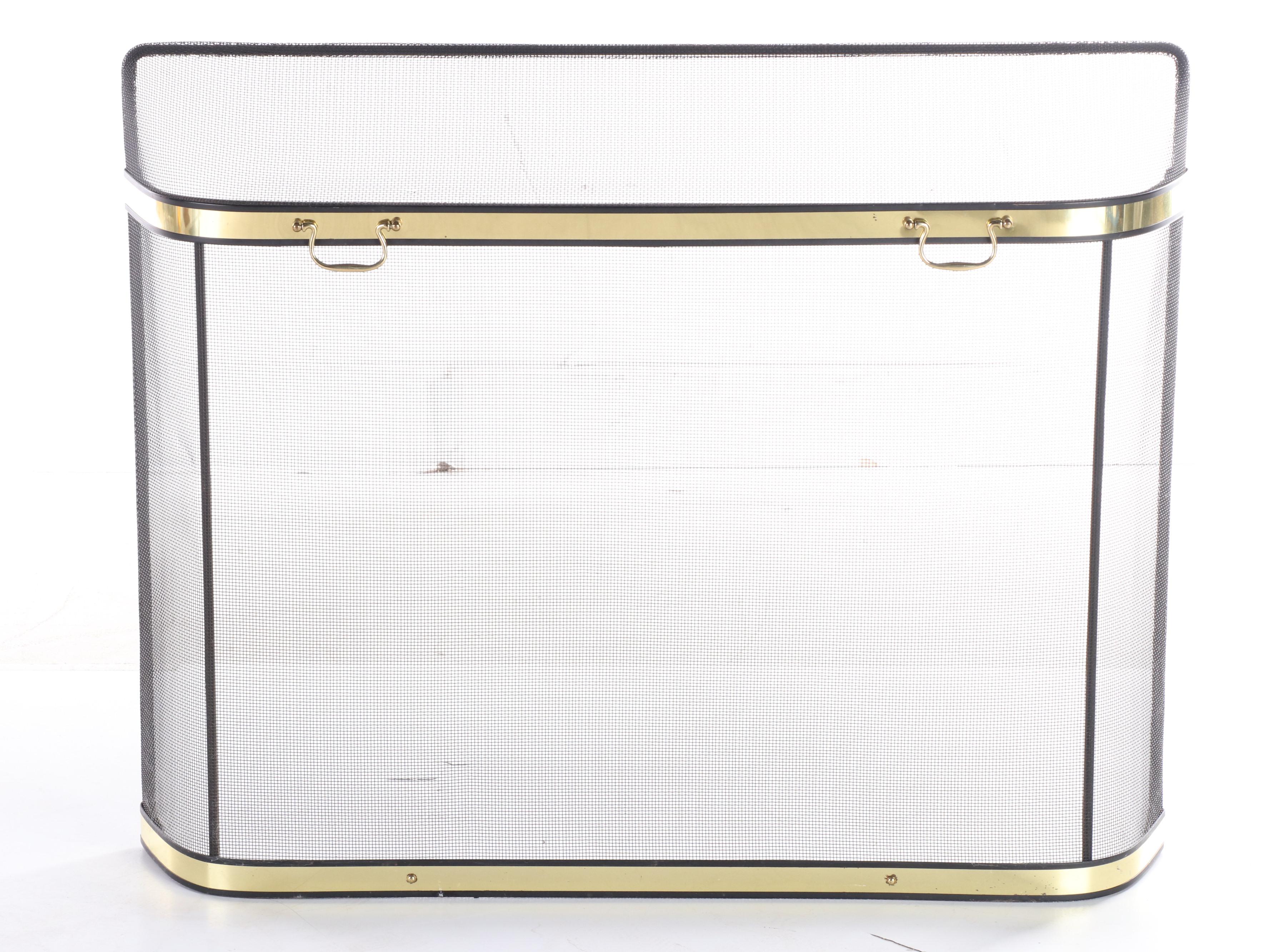 Wire Mesh Fireplace Screen with Tool Set and Leather Gloves | EBTH