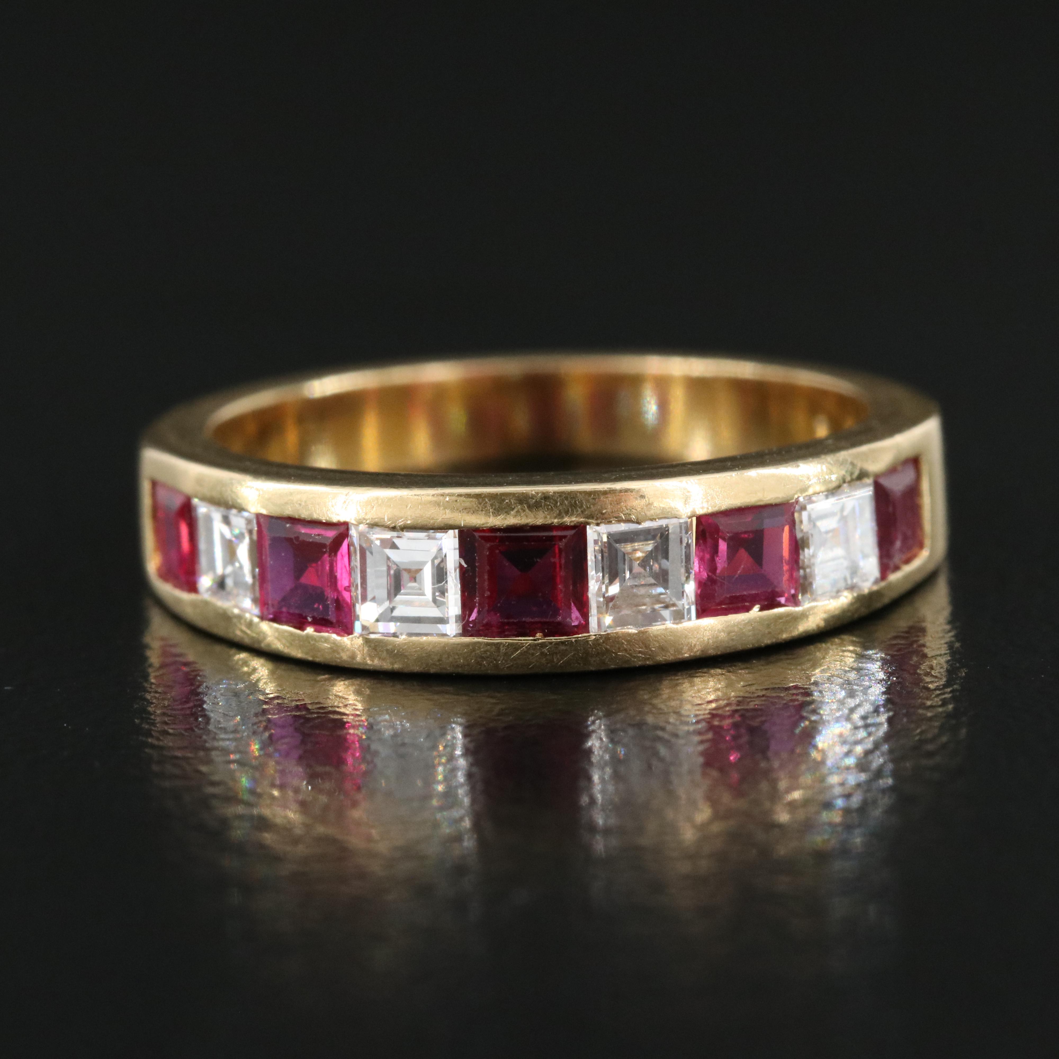 18K Flush Set Diamond and Ruby Band | EBTH