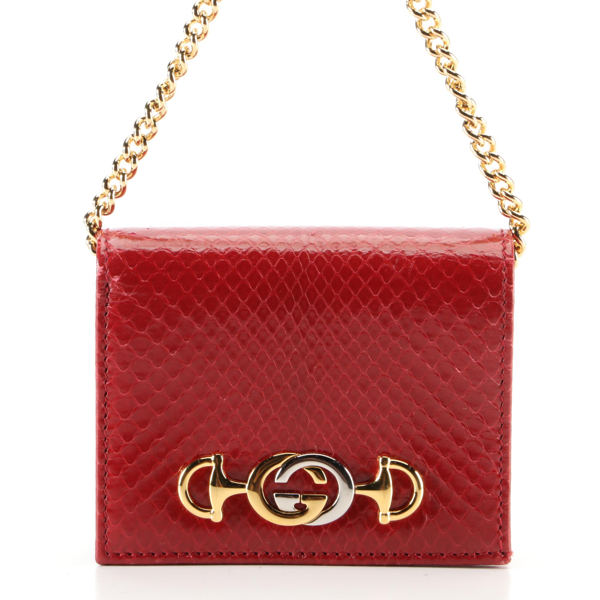 Gucci Zumi Small Flap Card Case-on-Chain in Red Python Skin | EBTH