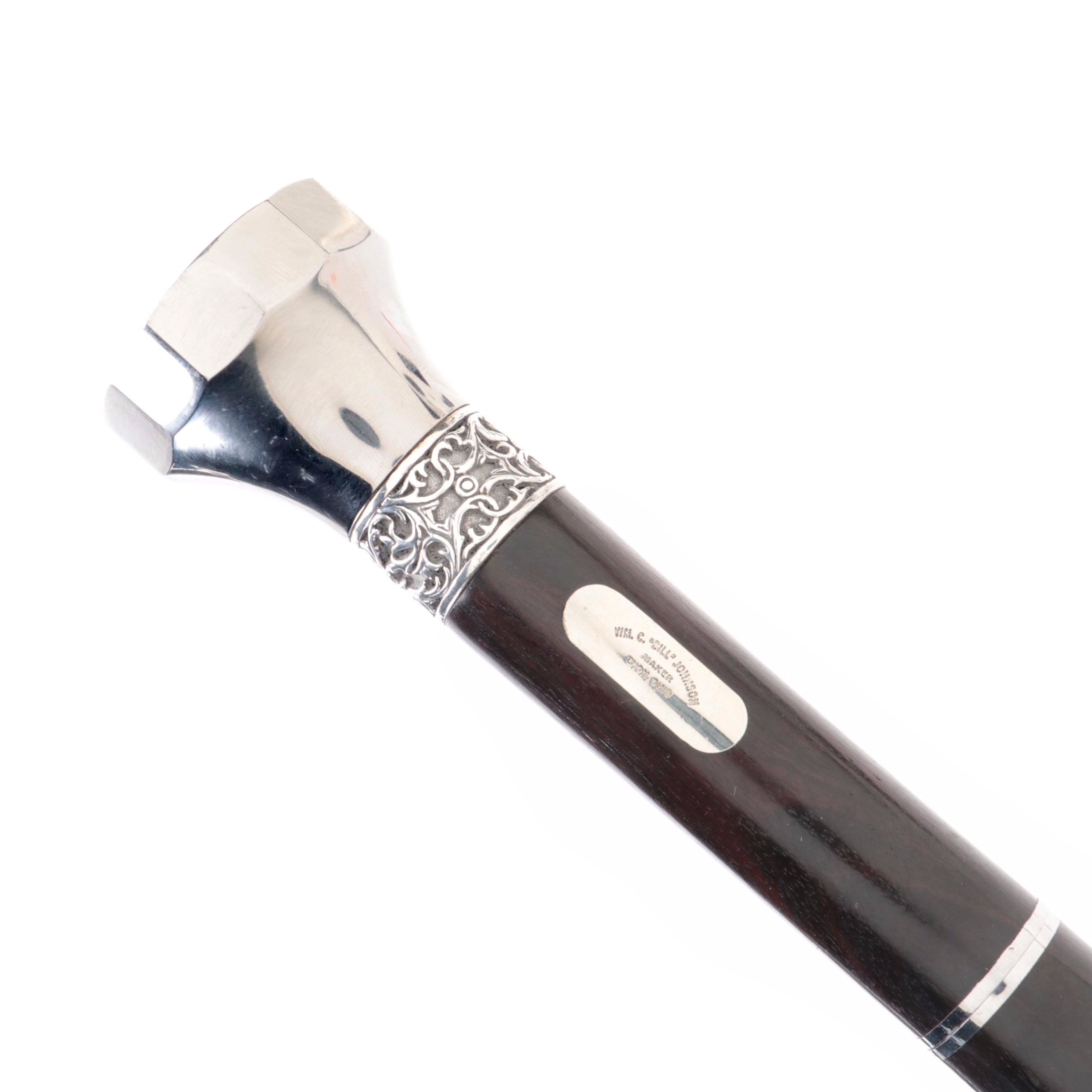 Wm. C. "Bill" Johnson Ebonized Wood Sword Cane with Abalone Inlaid ...