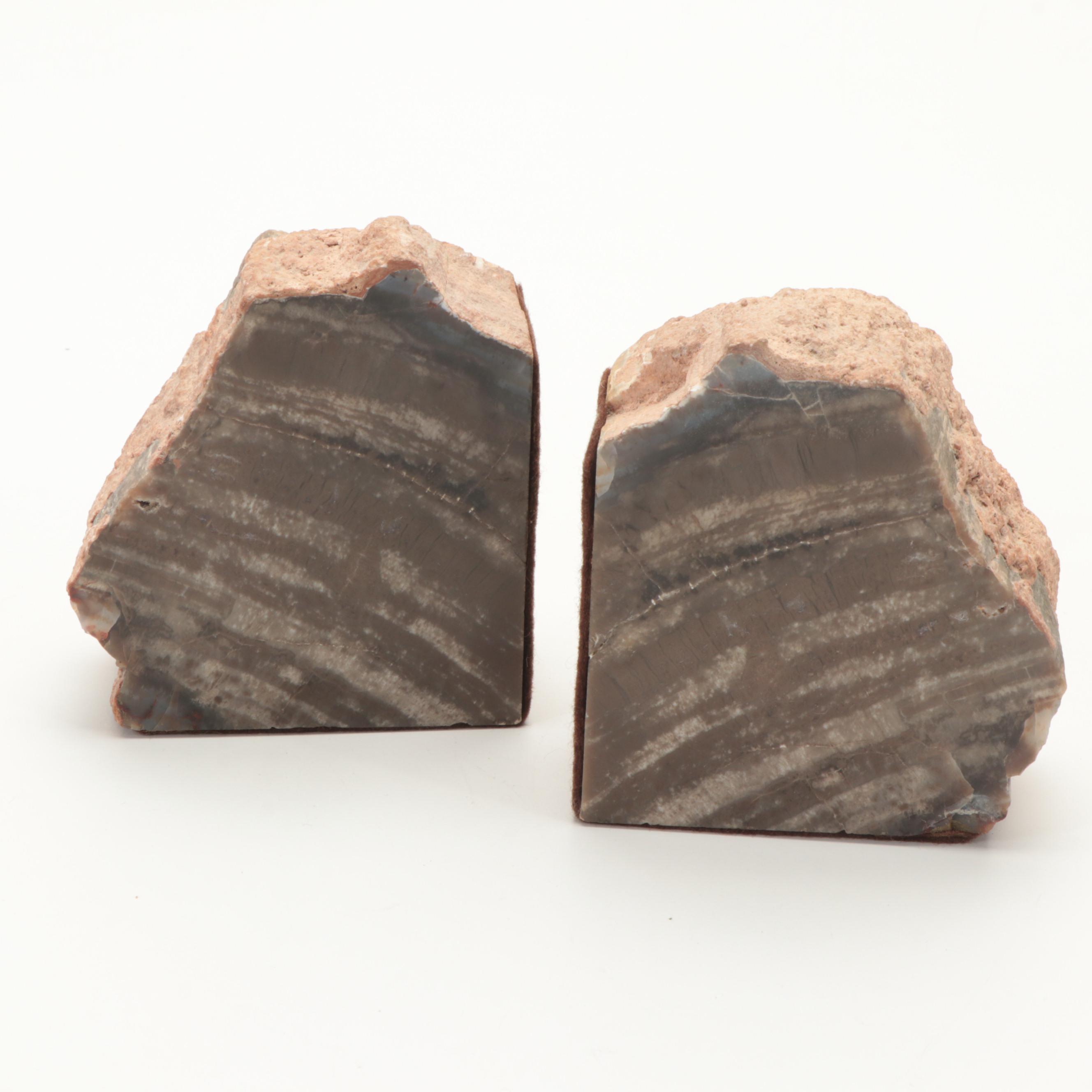 Petrified Wood Bookends, Banded Calcite Paperweight, Natural Cork Box ...