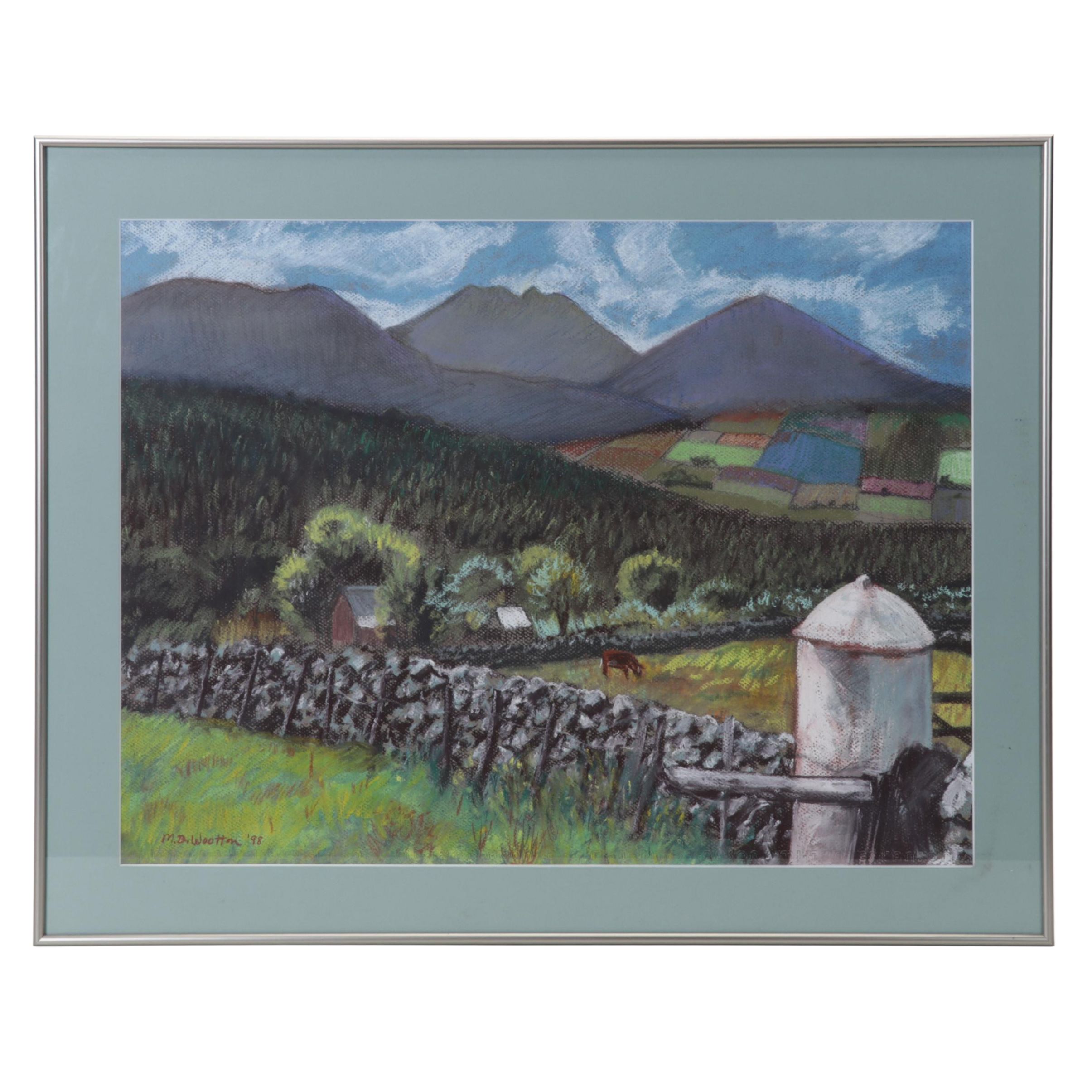 M. D. Wootton Pastel Drawing of Pasture and Rolling Farmland, 1998 | EBTH