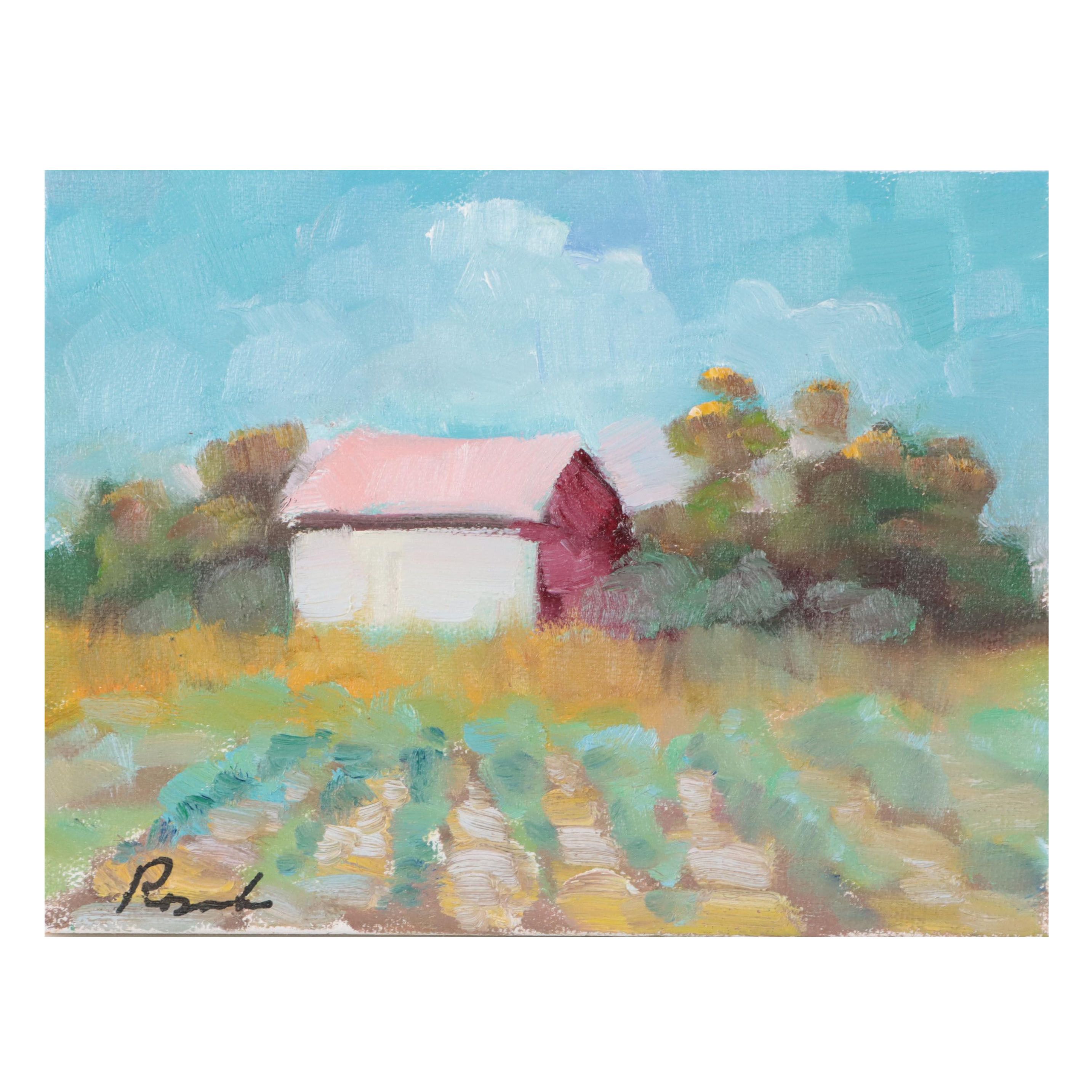 Sally Rosenbaum Impressionist Style Oil Painting of Barn, 21st Century ...