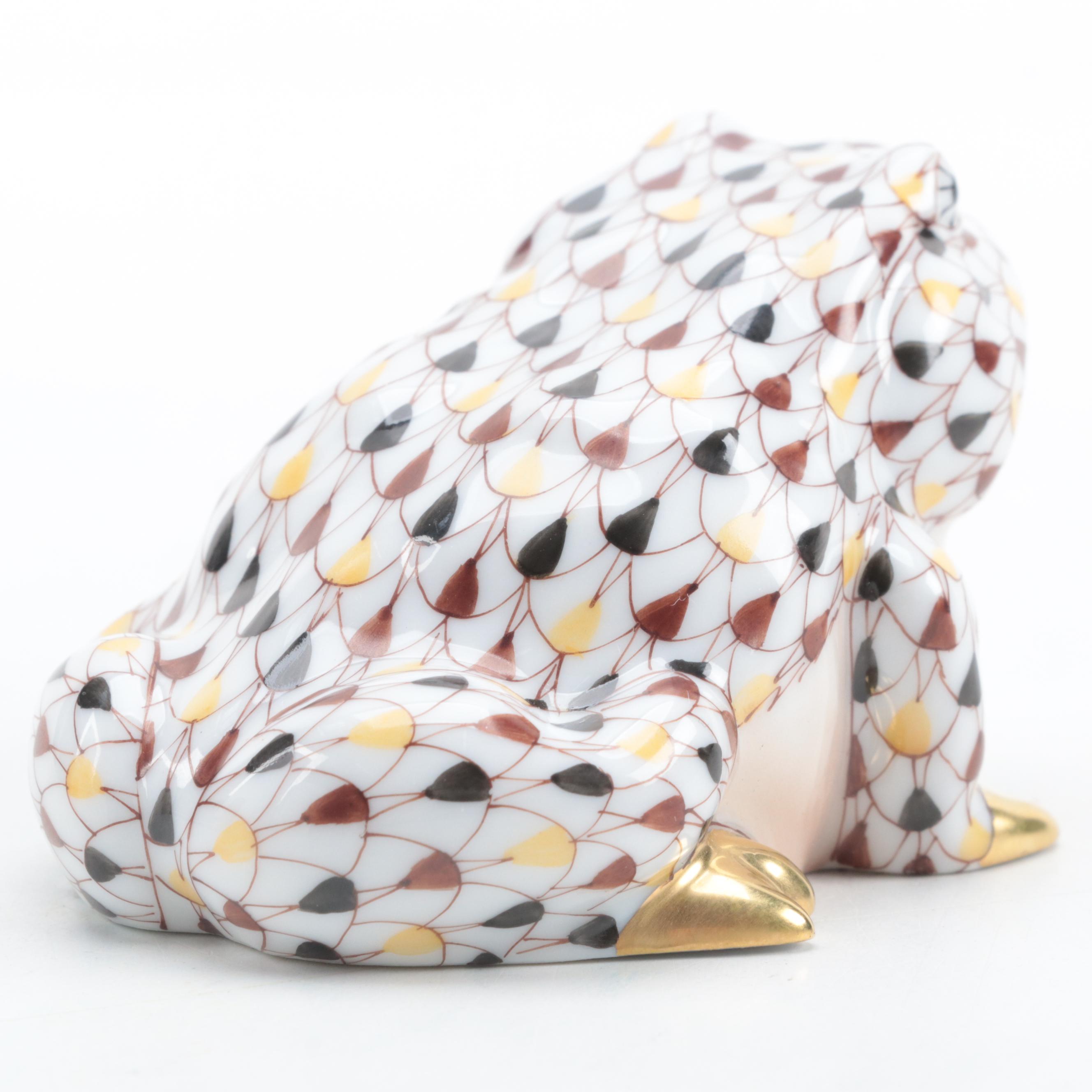Herend Limited Edition Tri-Color Fishnet with Gold "Frog" Porcelain ...
