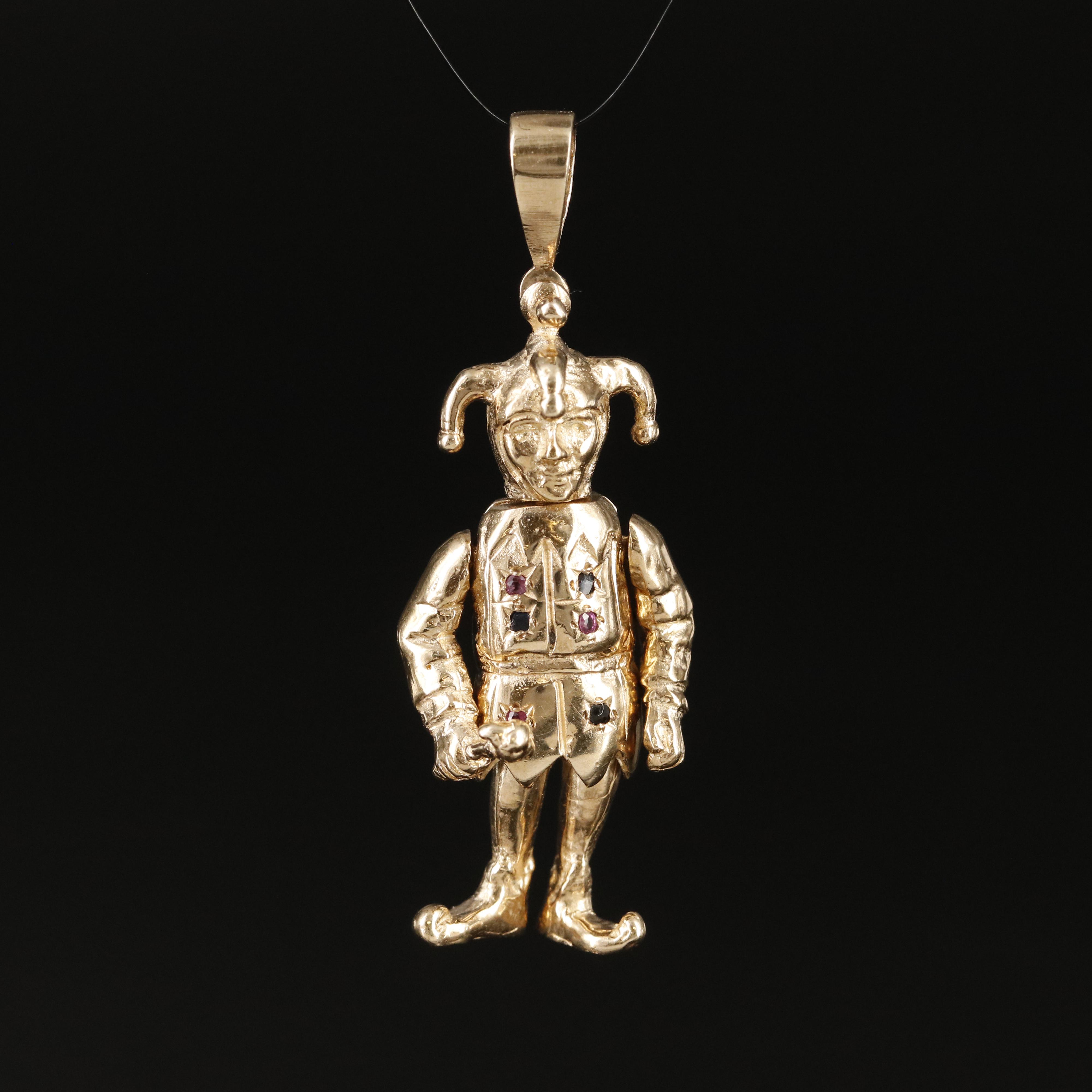 9K Ruby and Sapphire Articulated Jester Pendant | Everything But The House