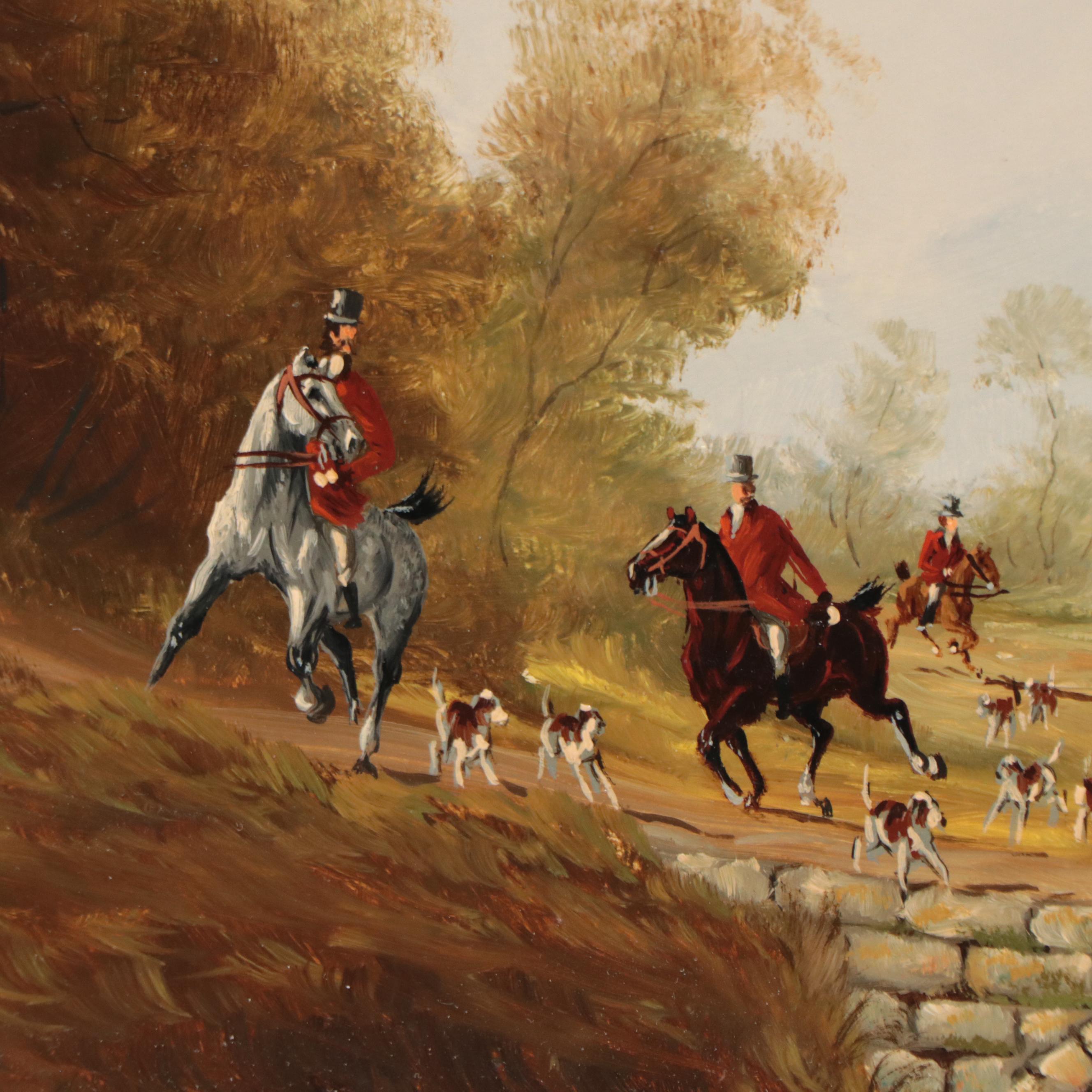 Oil Painting of a Fox Hunting Scene | EBTH