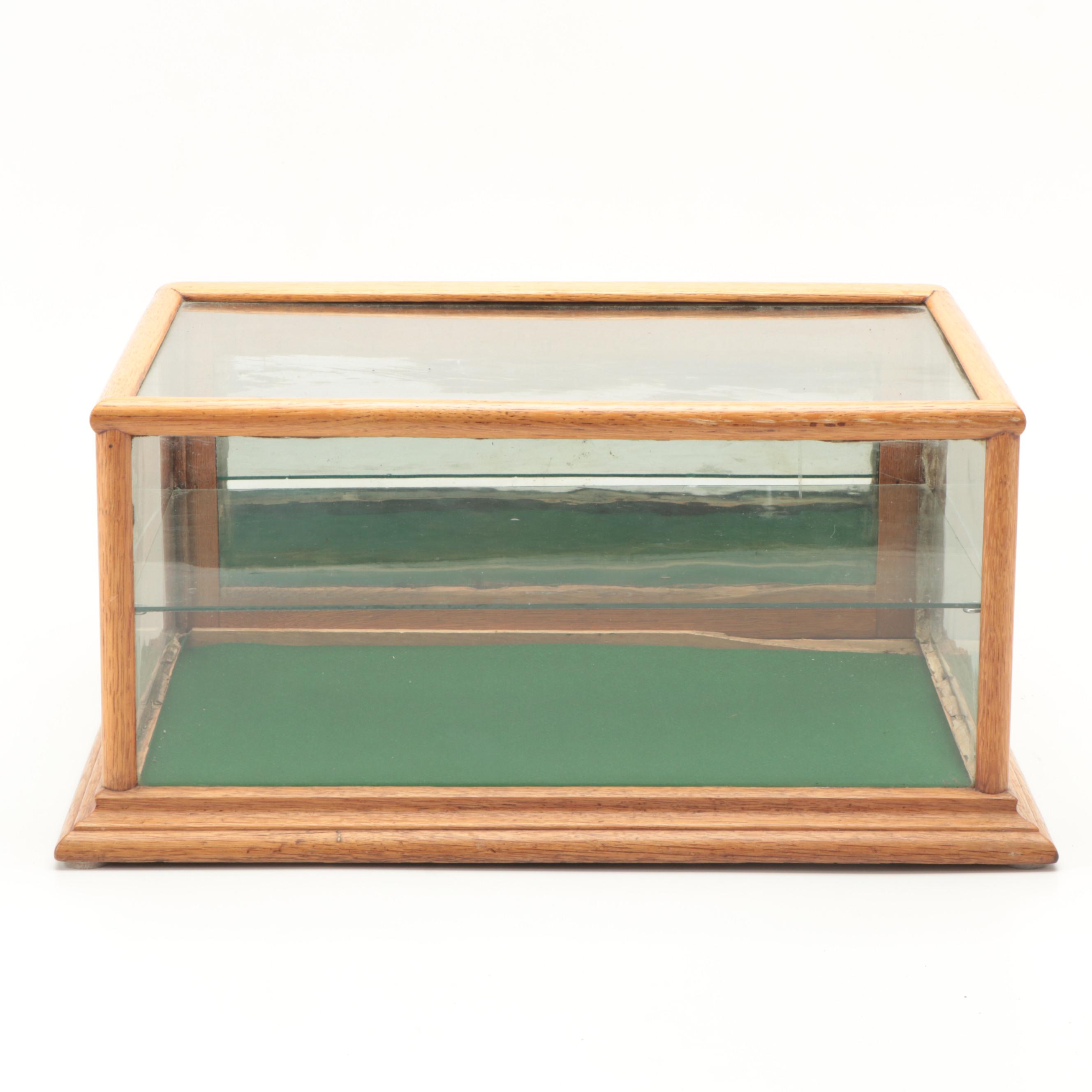 Oak, Mirror and Glass Tabletop Display Case, Early 20th Century ...