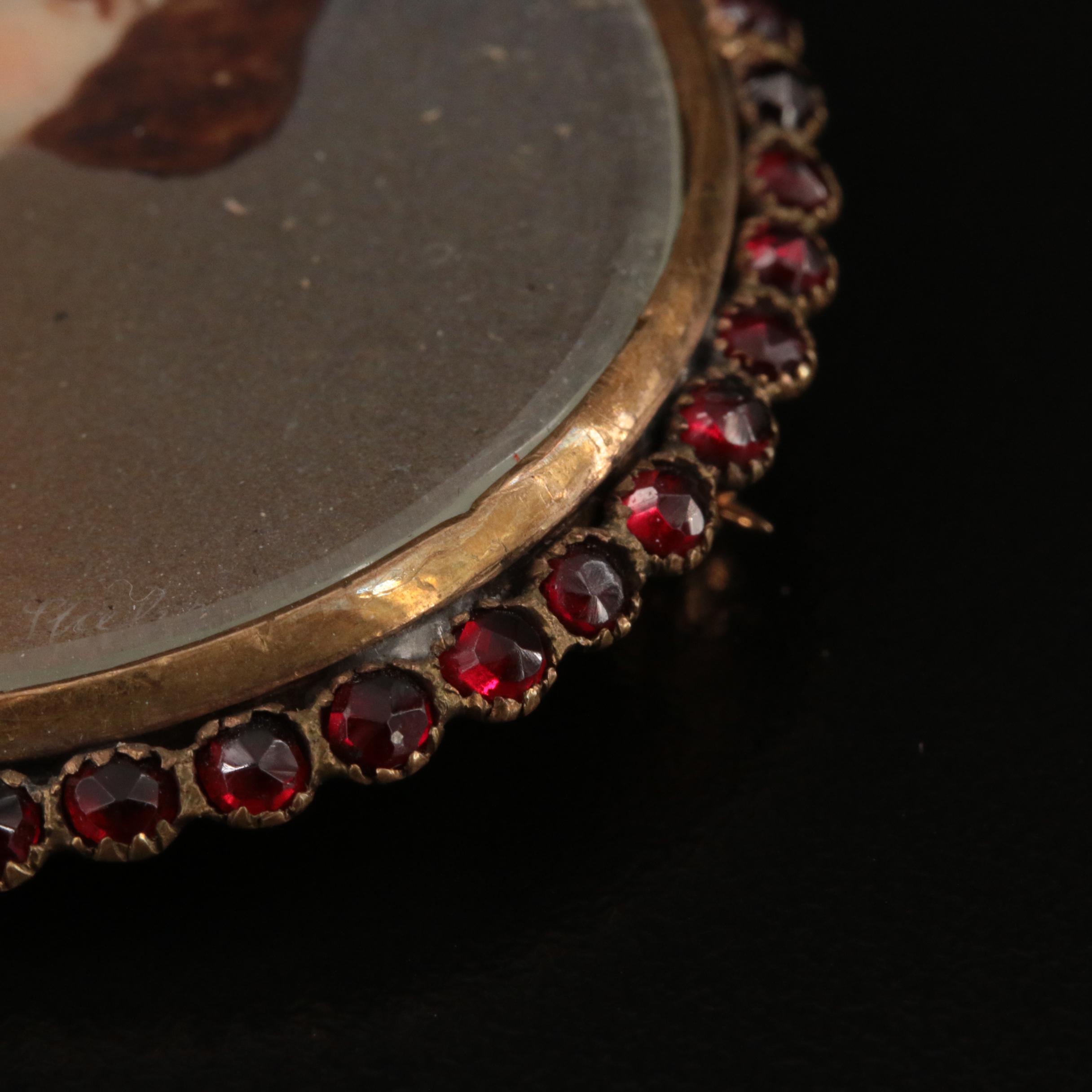 Antique Portrait Brooch with Garnet Frame | Everything But The House