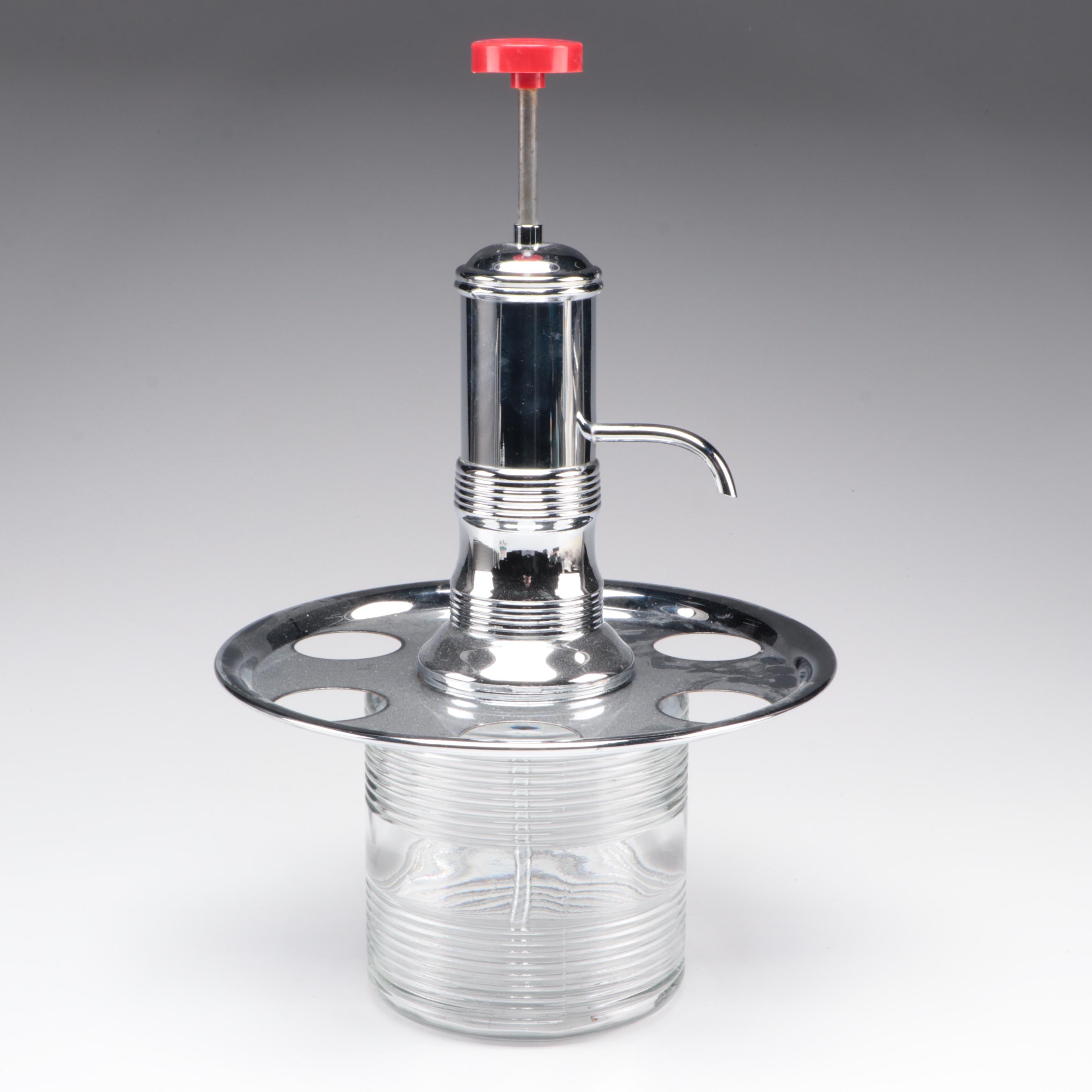 Mid Century Modern Glass and Chrome Pump Decanter with Shot Glass ...