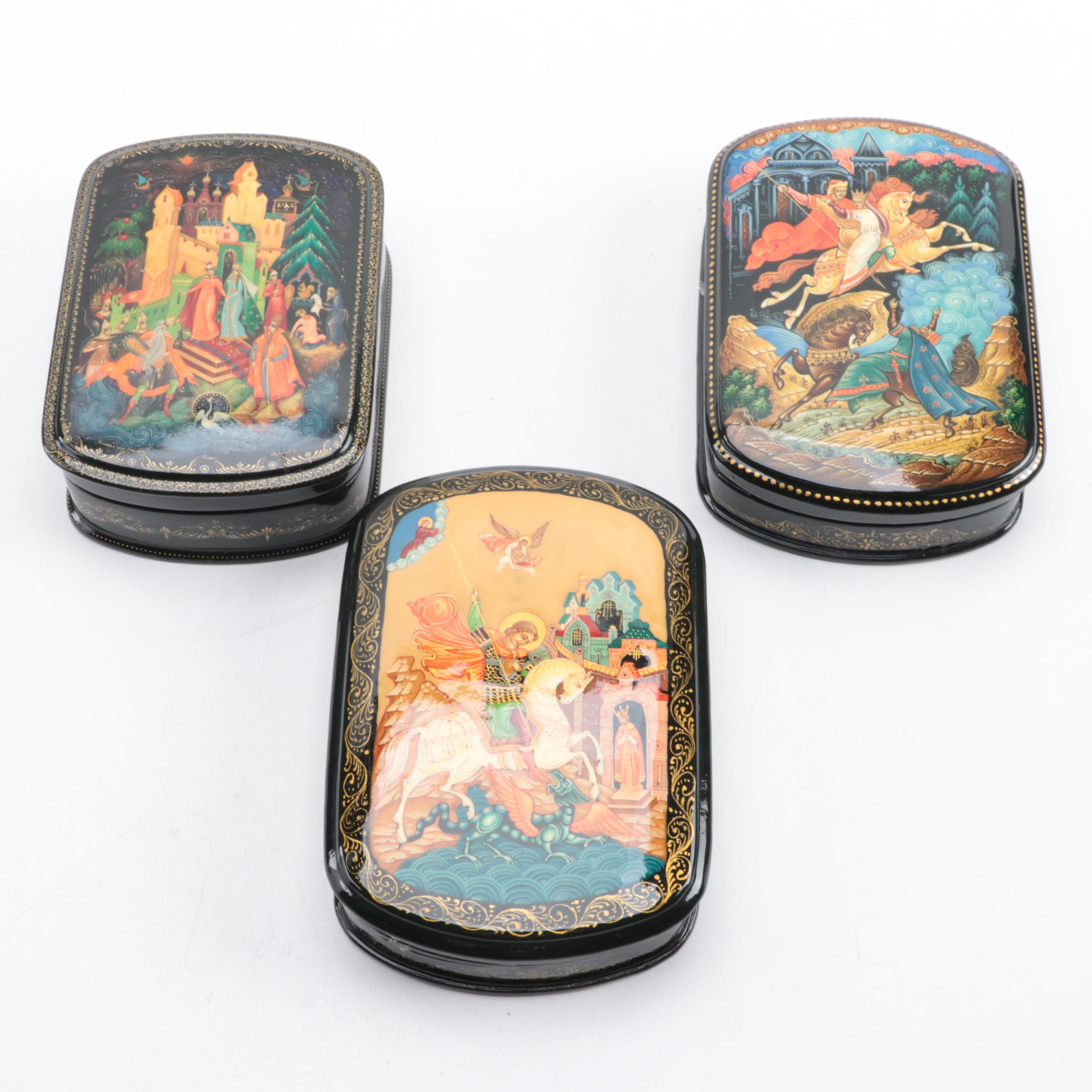 Russian Palekh Hand-Painted Fairytale Lacquer Boxes | EBTH
