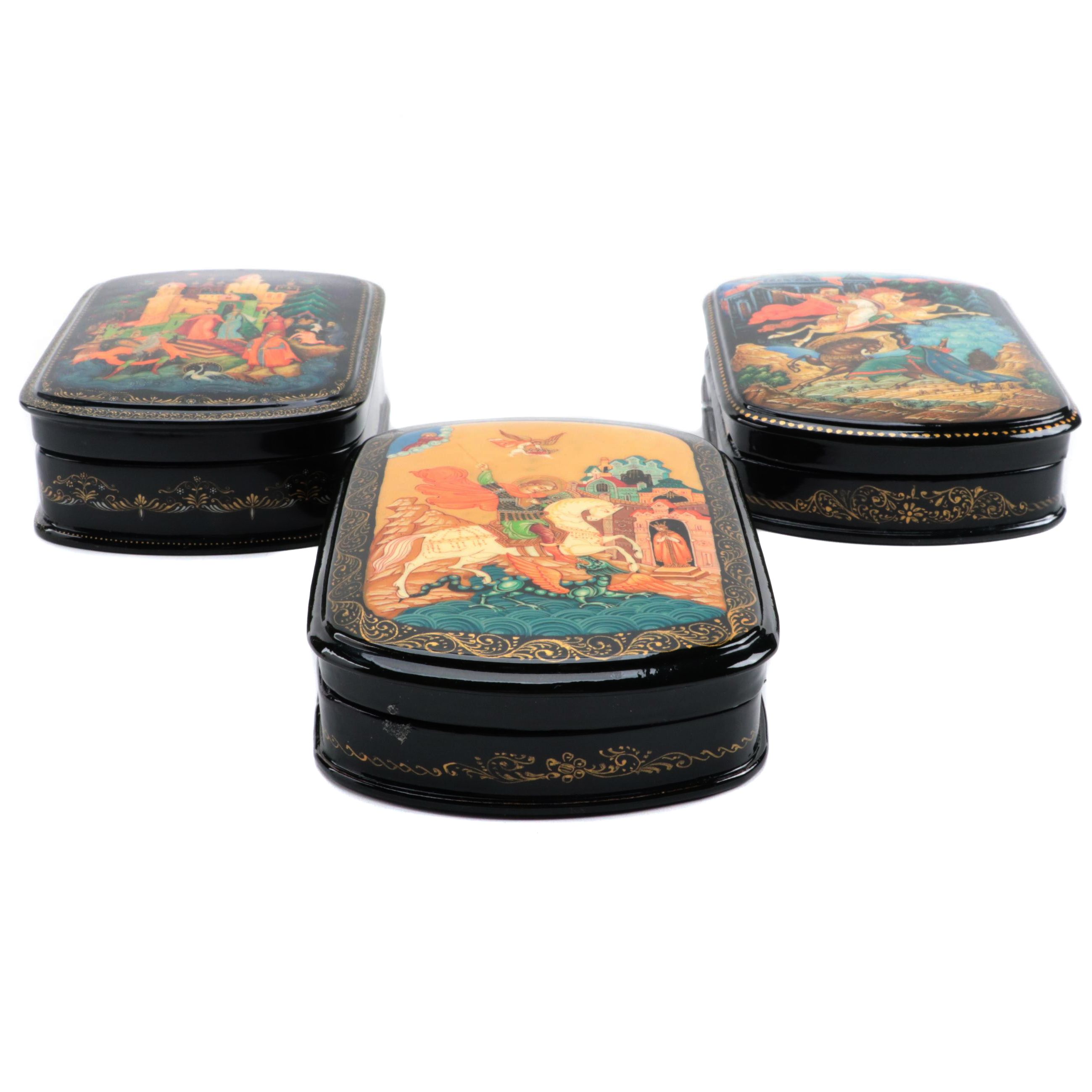 Russian Palekh Hand-Painted Fairytale Lacquer Boxes | EBTH