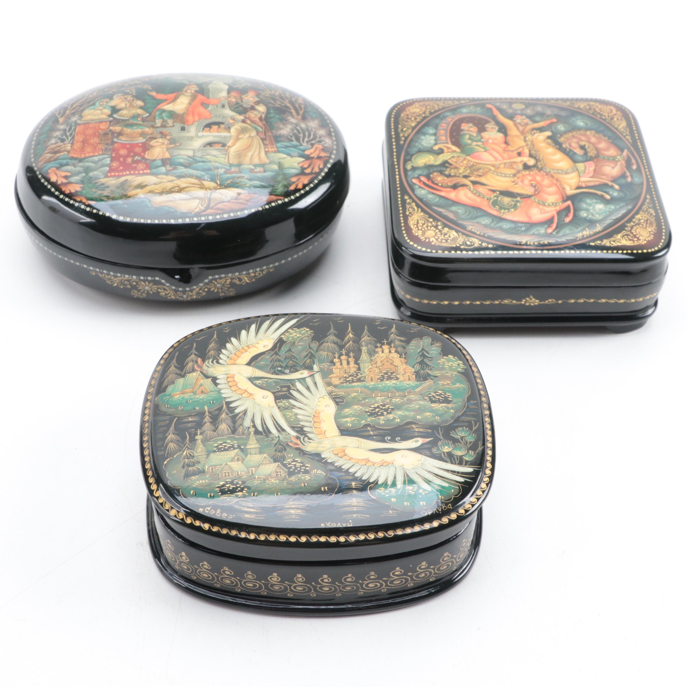 Russian Kholuy, Palekh and Mstyora Hand-Painted Fairytale Lacquer Boxes ...