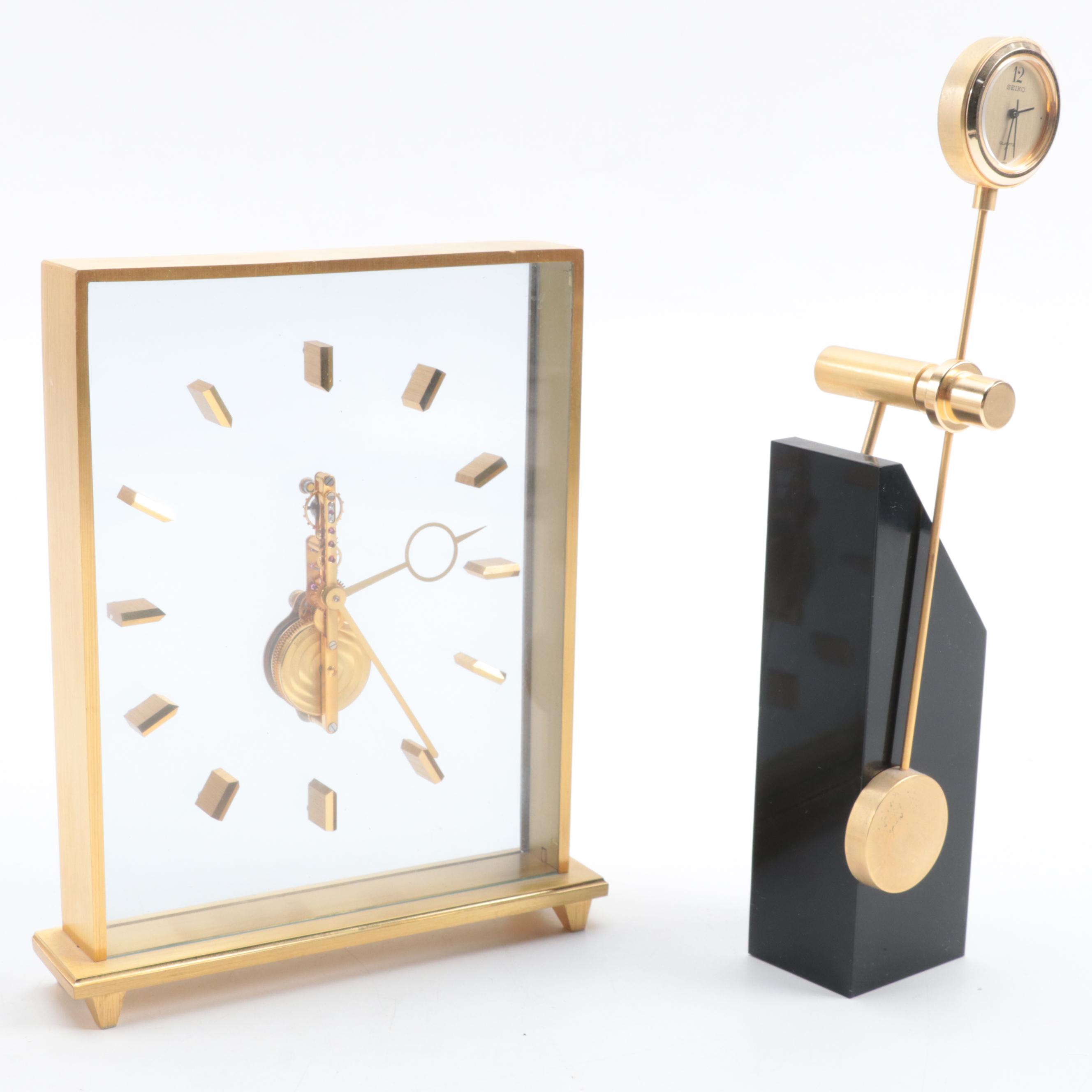Swiss Jeweled Bronze Looping Desk Clock and Seiko Quartz Desk Clock | EBTH